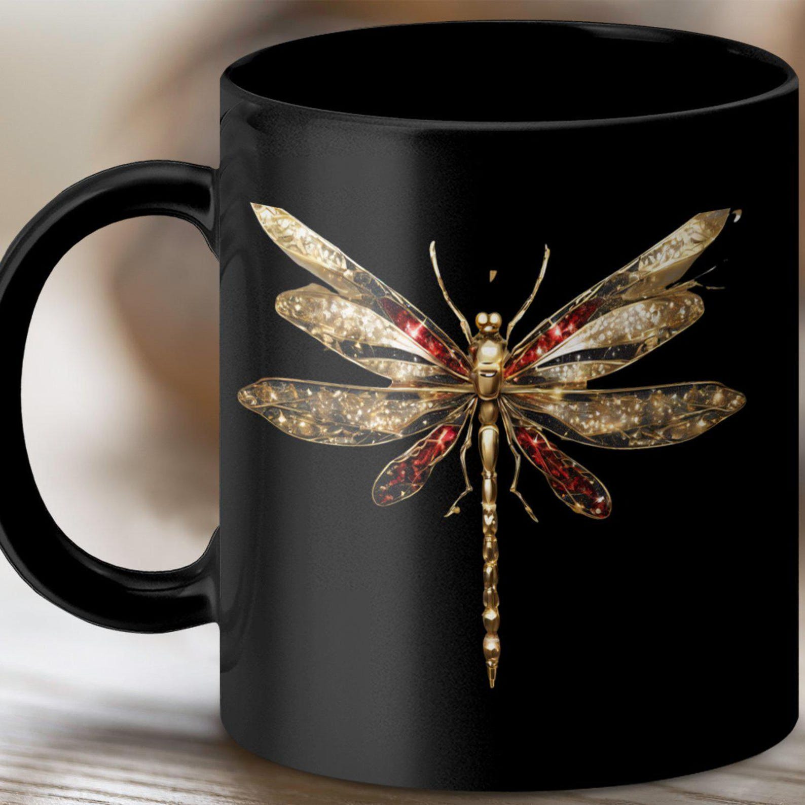 Elegant Dragonfly Art Coffee Cup, 11oz White or Black Mug, Detailed ...