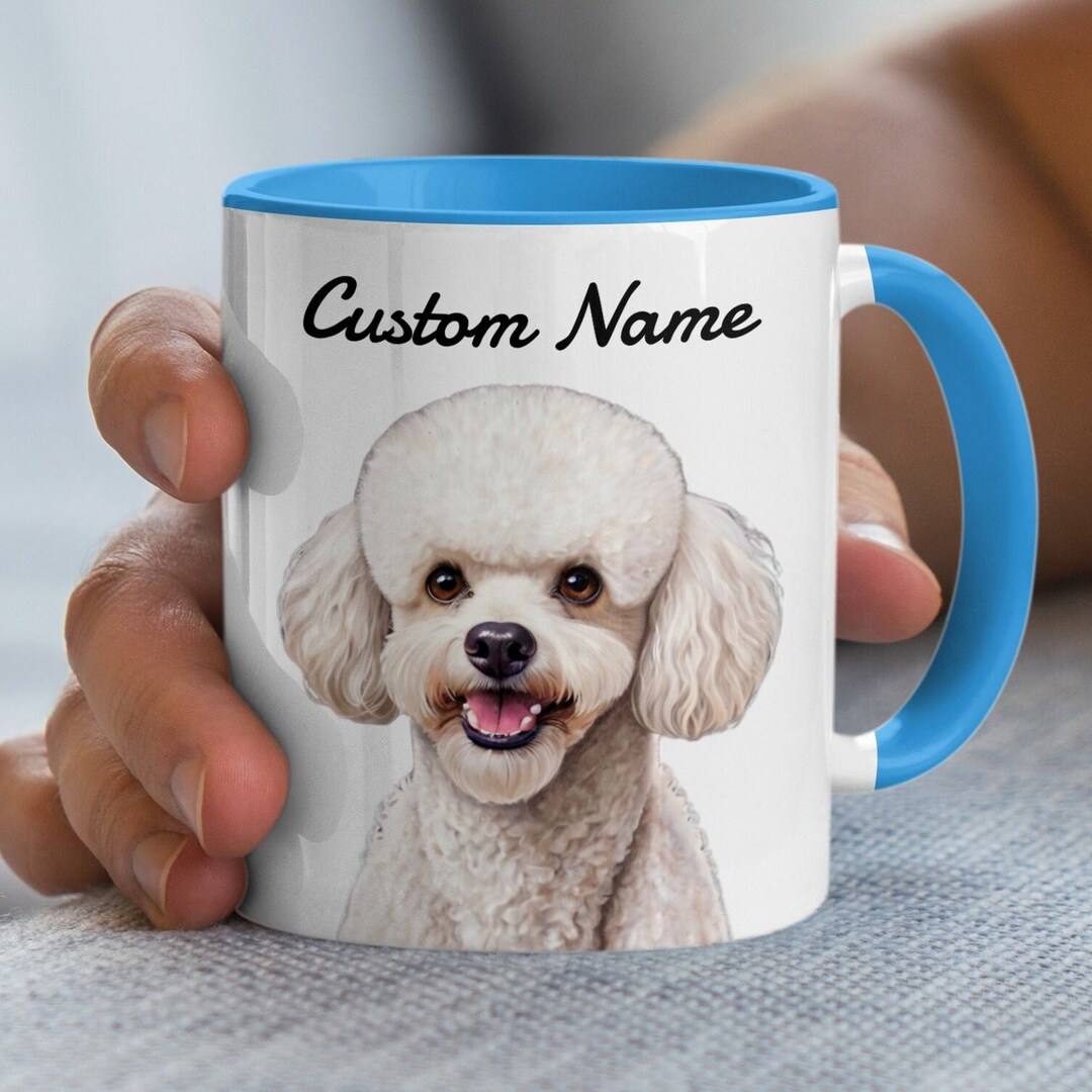 Cute Poodle Dog Mug, White Fluffy Poodle Portrait, Animal Lover Coffee ...