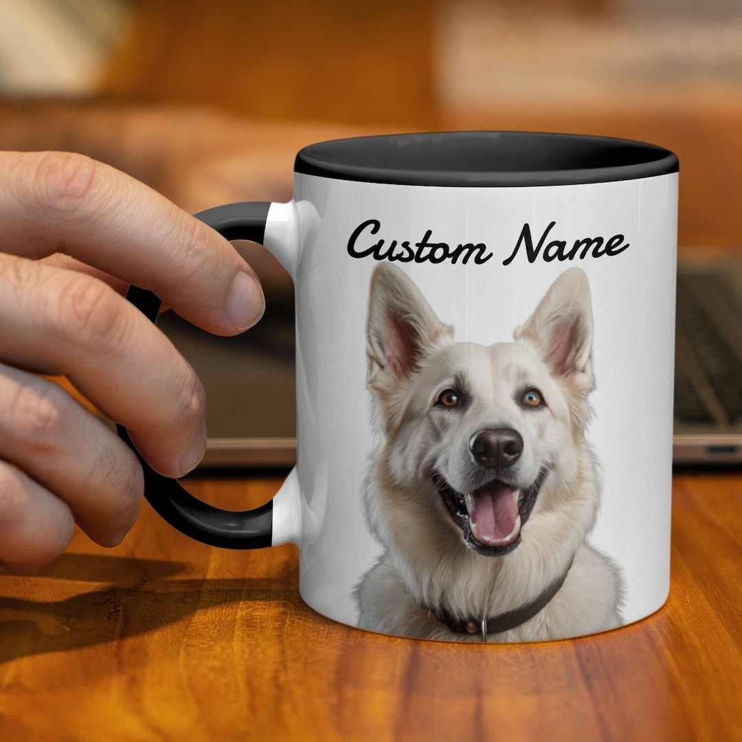 Personalized Dog Mug, White Shepherd Photo, Custom Name Coffee Cup, Pet ...