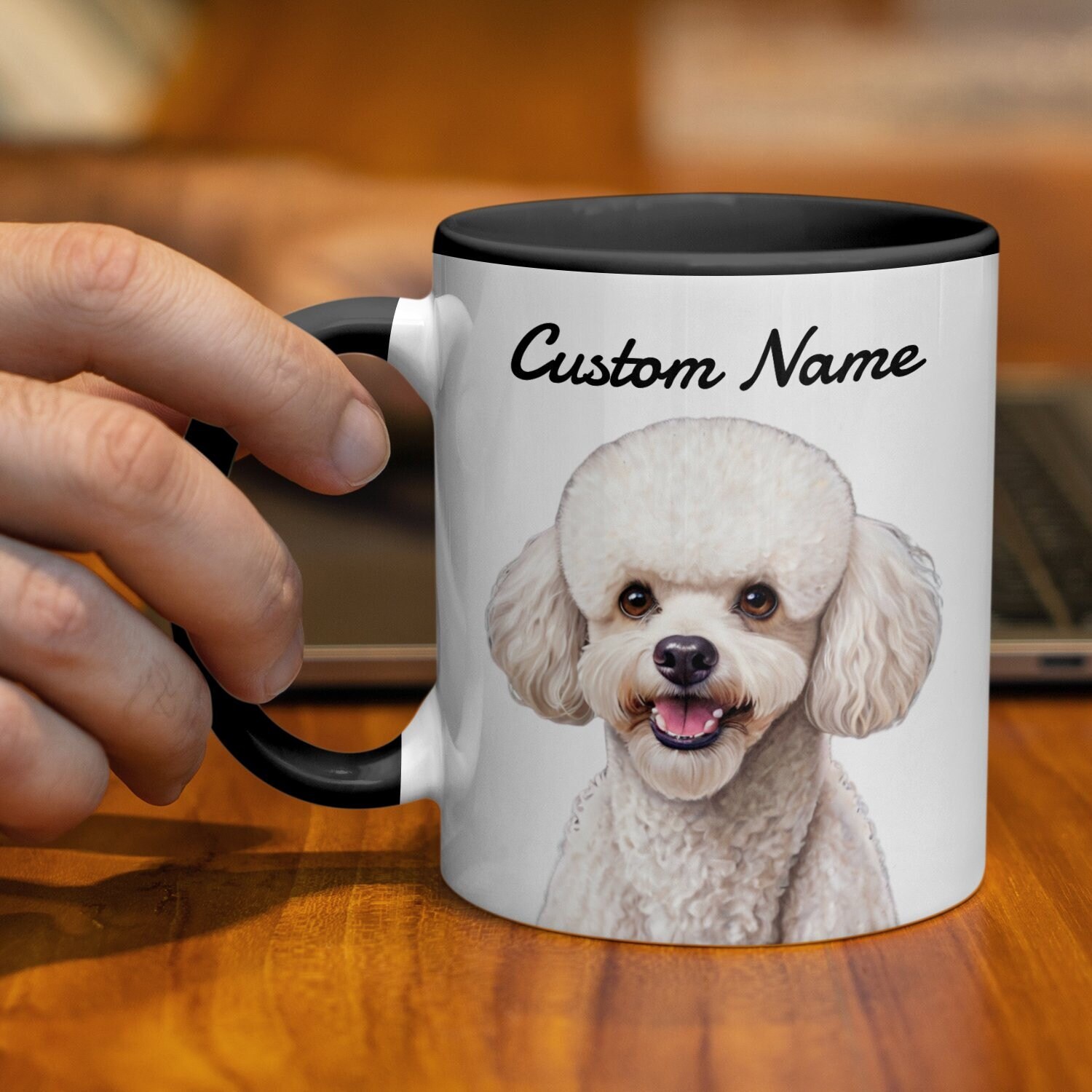 Cute Poodle Dog Mug, White Fluffy Poodle Portrait, Animal Lover Coffee ...