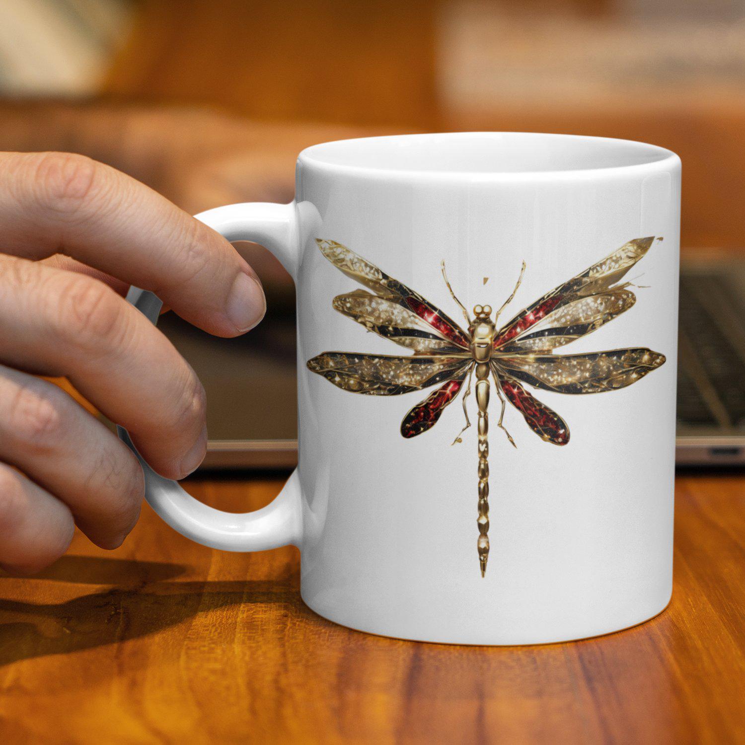 Elegant Dragonfly Art Coffee Cup, 11oz White or Black Mug, Detailed ...