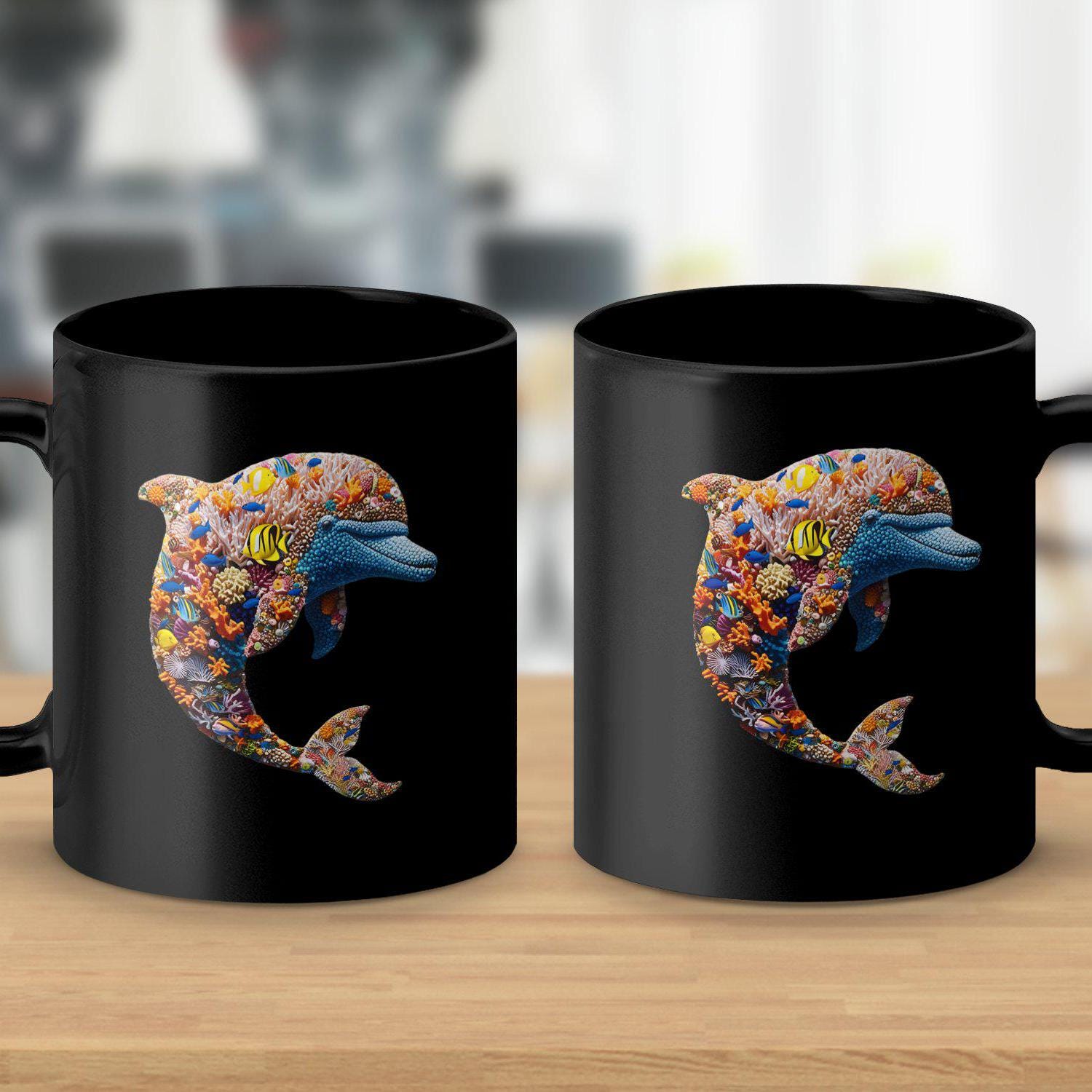 Colorful Dolphin Underwater Scene, 11oz White or Black Mug, Vibrant ...