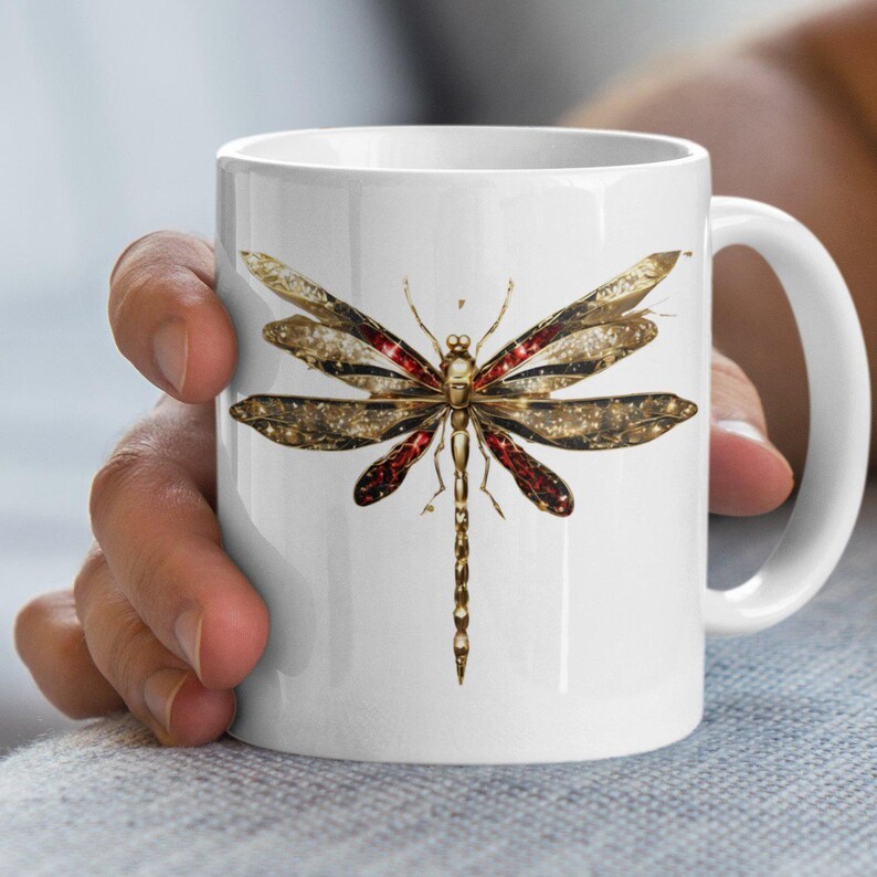 Elegant Dragonfly Art Coffee Cup, 11oz White or Black Mug, Detailed ...