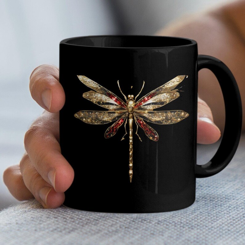 Elegant Dragonfly Art Coffee Cup, 11oz White or Black Mug, Detailed ...