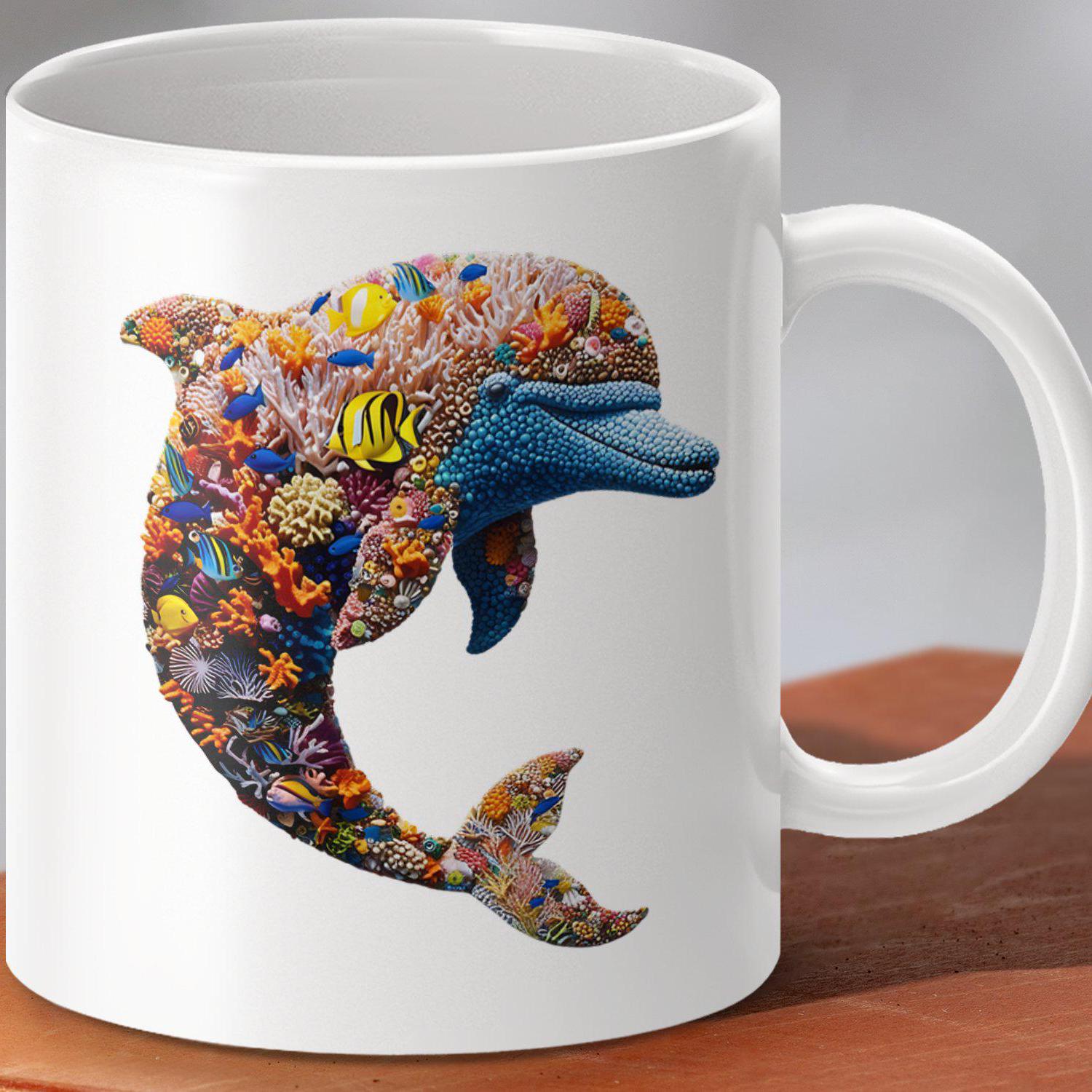 Colorful Dolphin Underwater Scene, 11oz White or Black Mug, Vibrant ...
