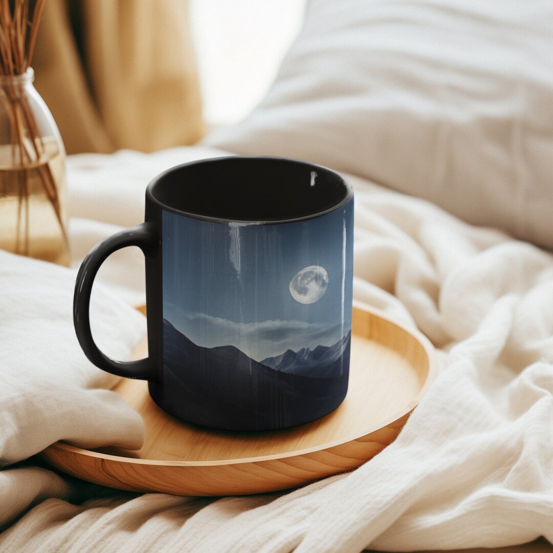 Color Changing Moonlit Mountain Range Mug, Night Sky Full Moon ...