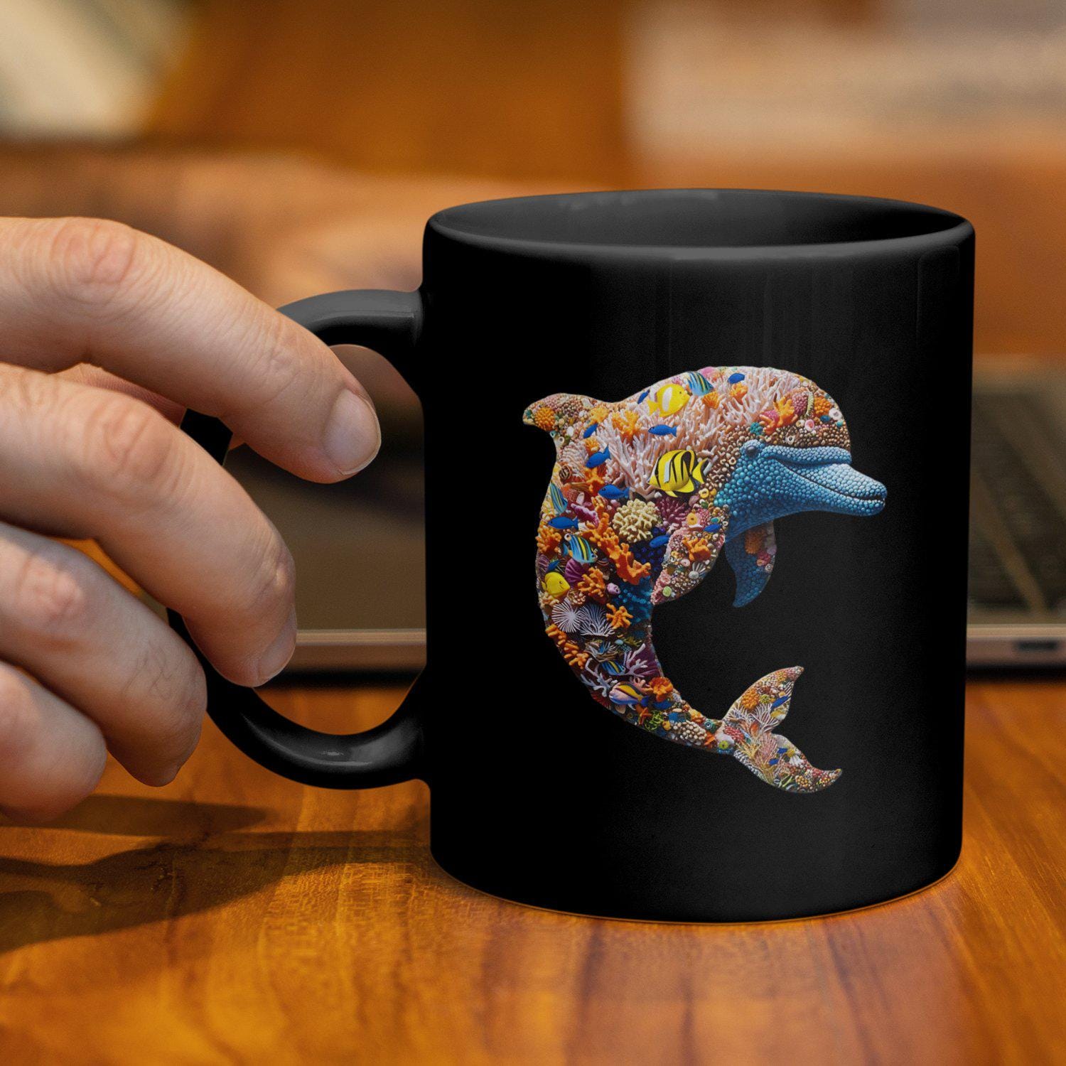 Colorful Dolphin Underwater Scene, 11oz White or Black Mug, Vibrant ...