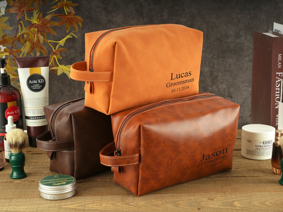 Personalized Leather Toiletry Bag, Men's Travel Dopp Kit Bag, Monogram ...