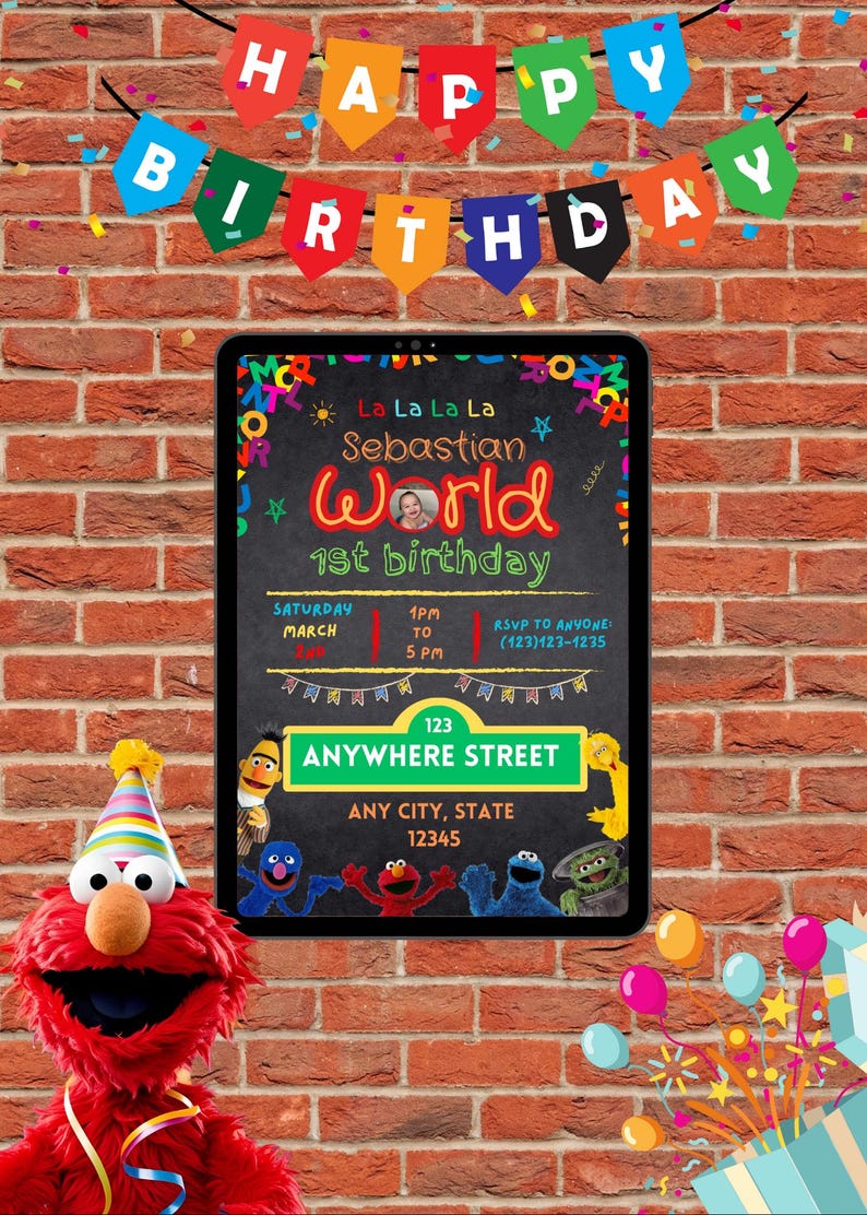 Editable Sesame Street Birthday Invitation | Kids Party Invitations ...