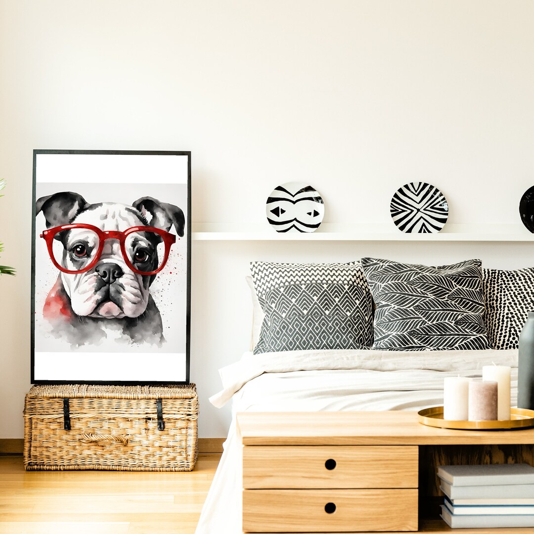 Canine Portrait in Groovy Digital Watercolor, Retro Decoration, Vintage ...