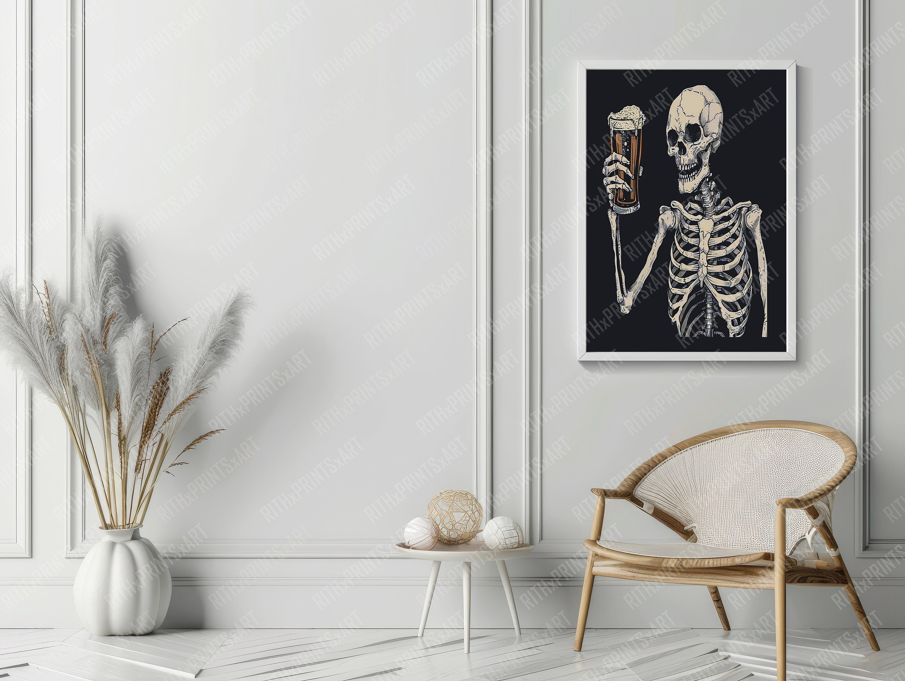 Skeleton Drinking Beer, Skeleton Art Print, Halloween Printable ...