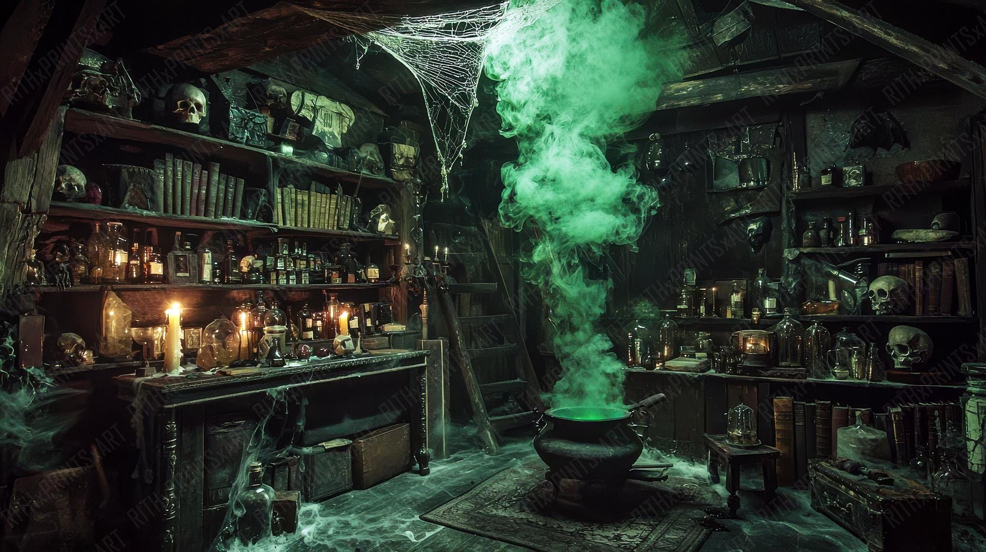 Witch Potion Room Background | Halloween Digital Decor, Spooky Fantasy ...