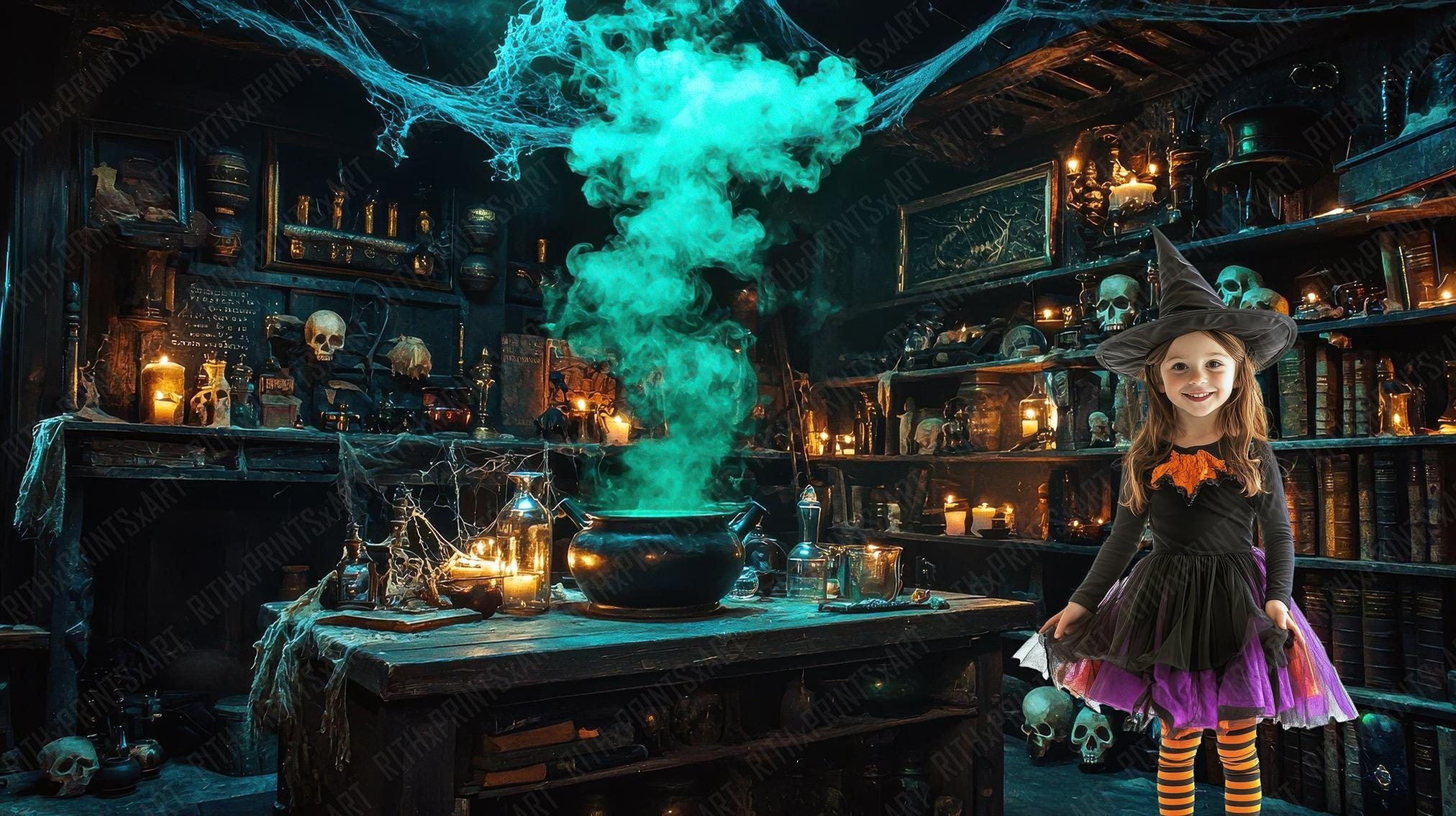 Witch Potion Room Background | Halloween Digital Decor, Spooky Fantasy ...
