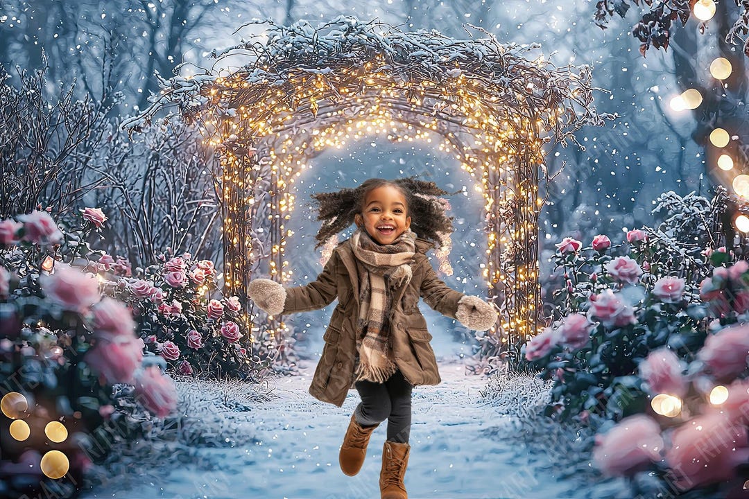 Magical Winter Garden Backdrop With Snow Kissed Roses, Fairy Lights ...