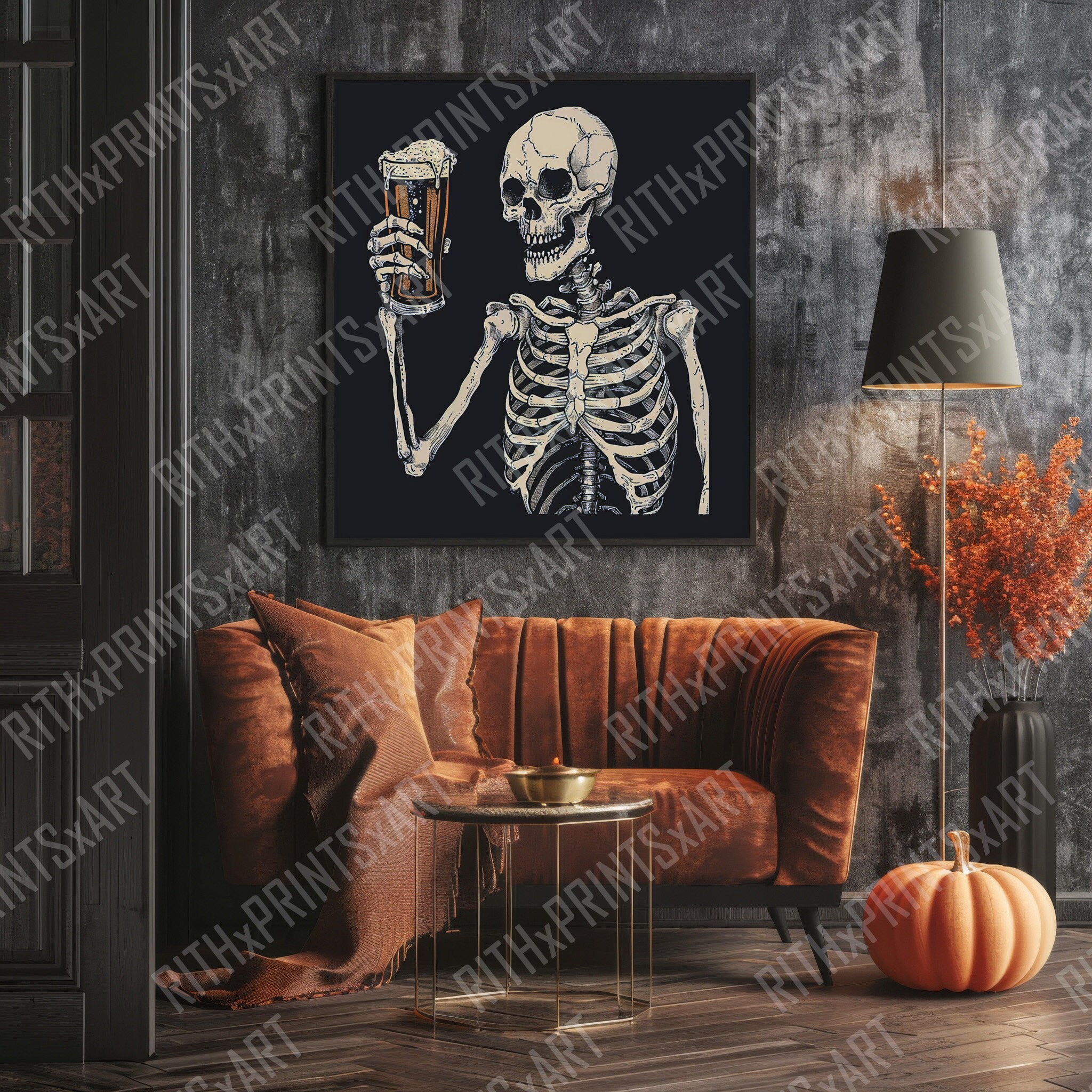 Skeleton Drinking Beer, Skeleton Art Print, Halloween Printable, Halloween Funny, Halloween Wall ...