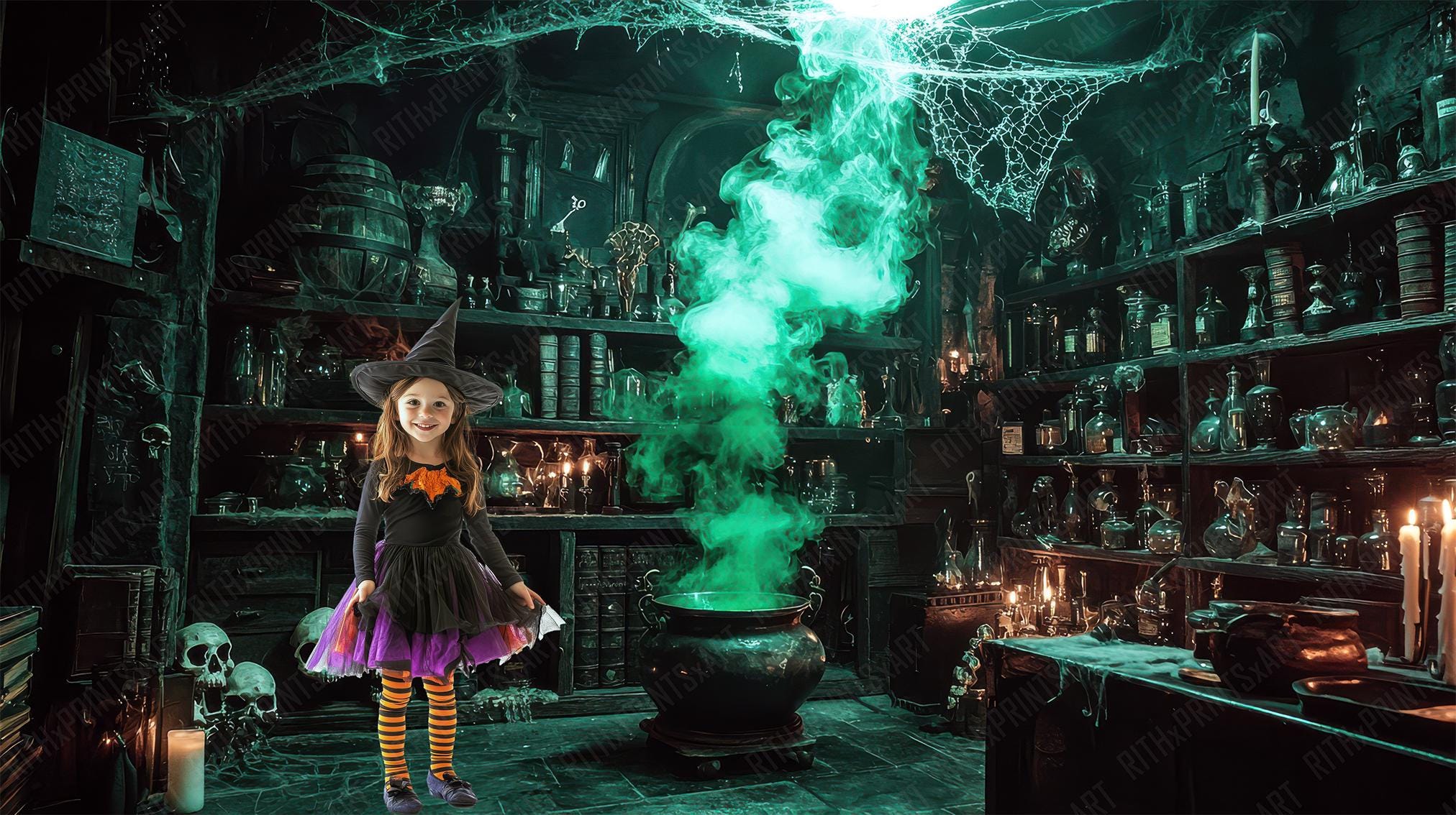Witch Potion Room Background for Halloween Digital Decor, Spooky ...