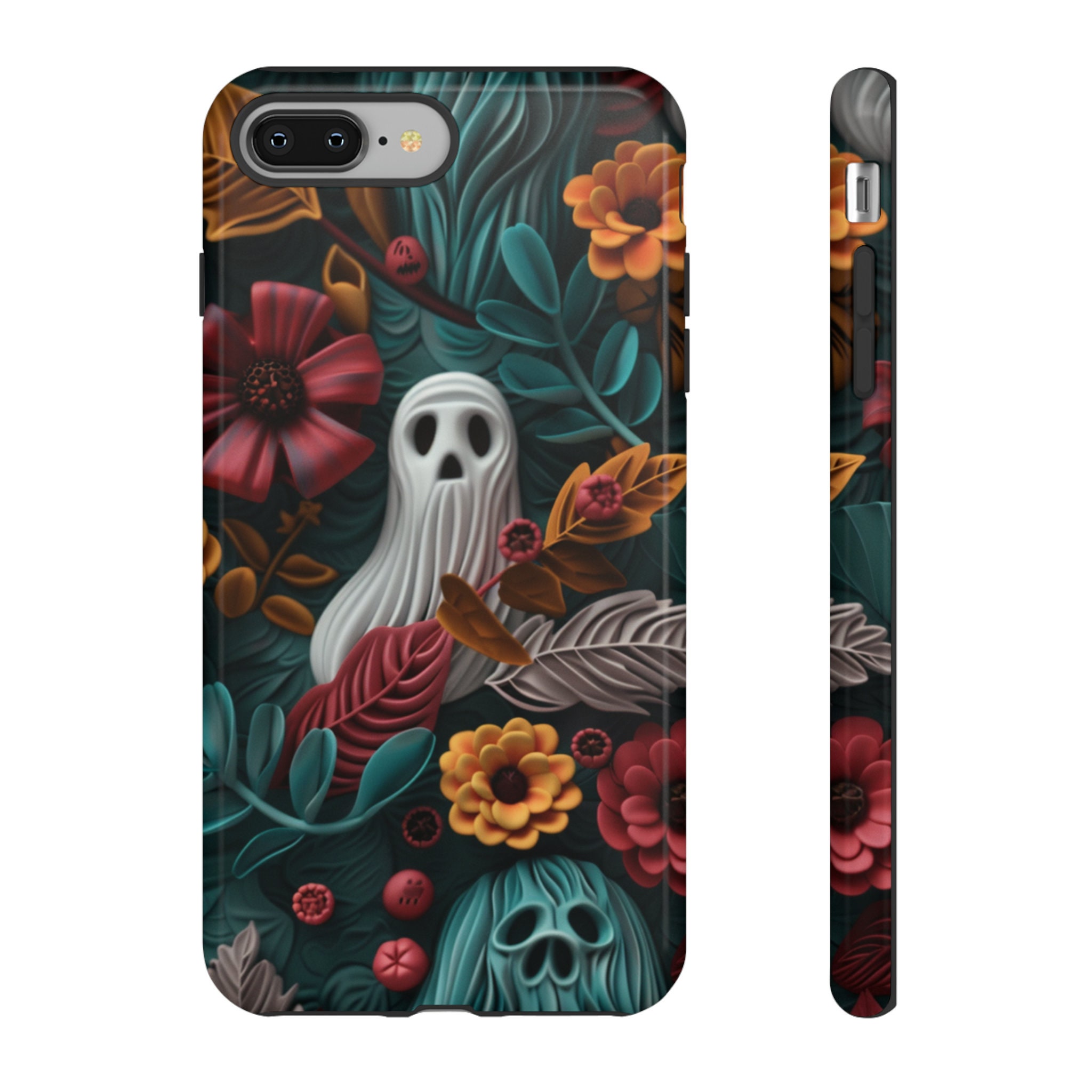 Phone Case Adorable Eerie Ghosts Spooky Clay Ghosts Blooming Flowers ...
