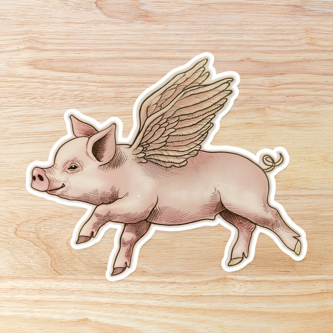 Flying Pig Sticker: Tattoo Style Waterproof Vinyl Sticker - Etsy