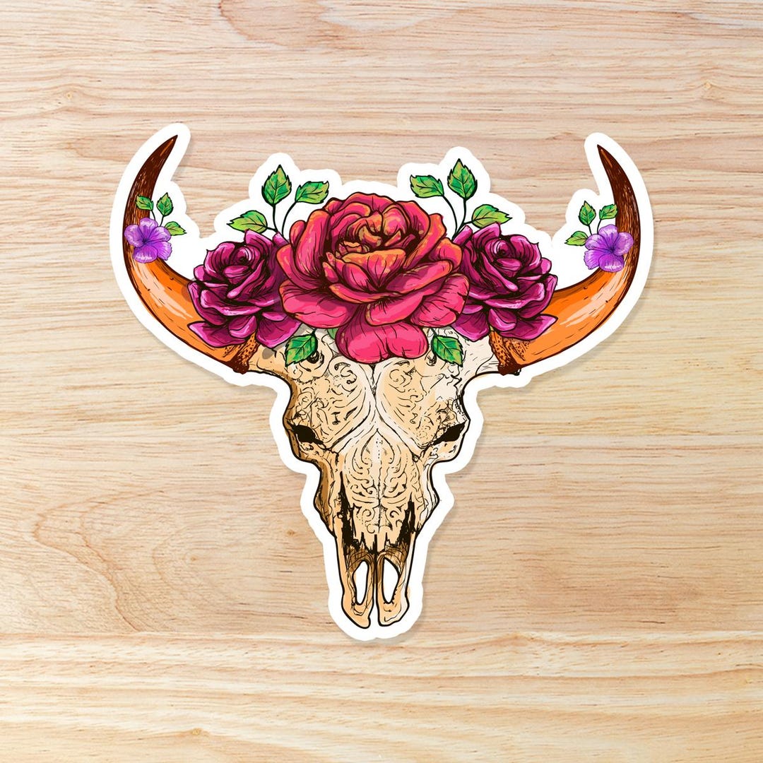 Cow Bull Skull Sticker With Roses - Etsy