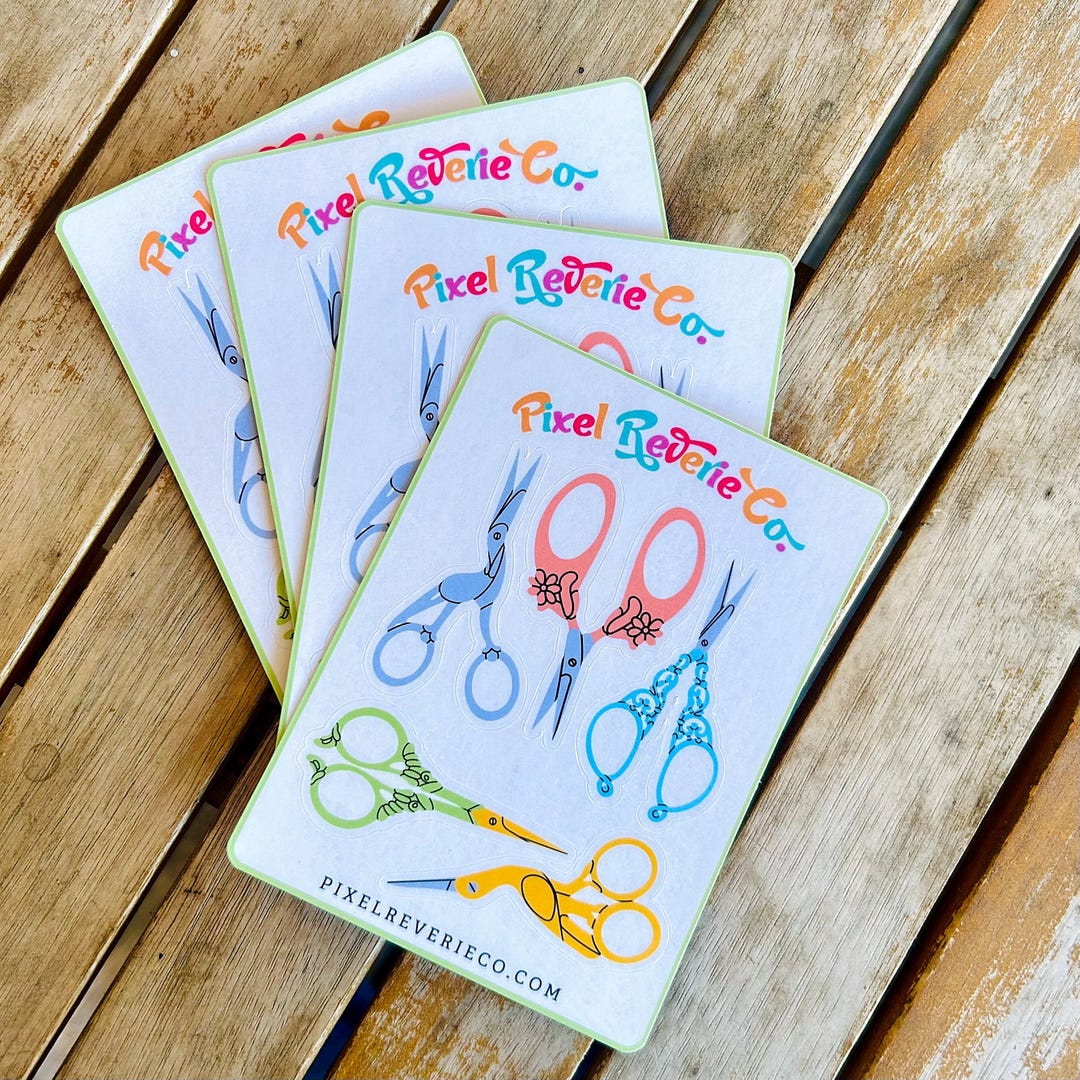 Elegant Sewing Scissors Sticker Sheet - Stork Scissors - Waterproof ...