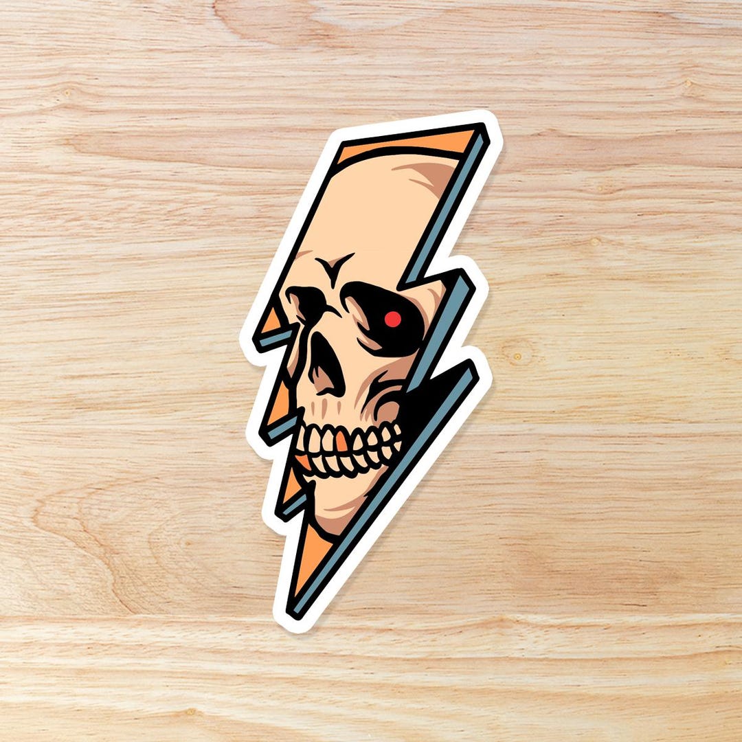 Lightening Bolt Sticker With Skull - Etsy