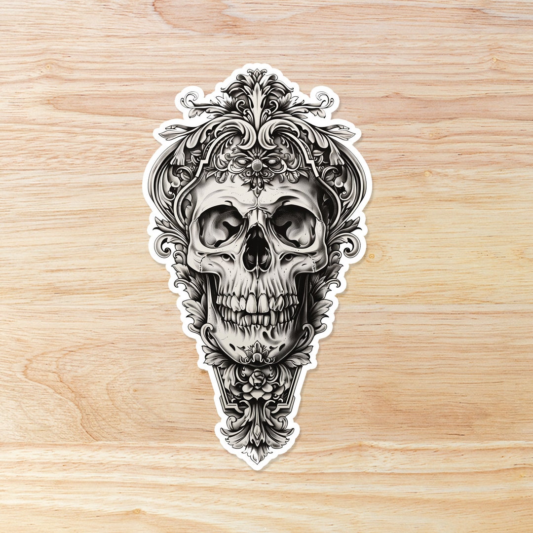 Detailed Skull With Ornate Design: Waterproof Vinyl Sticker - Etsy