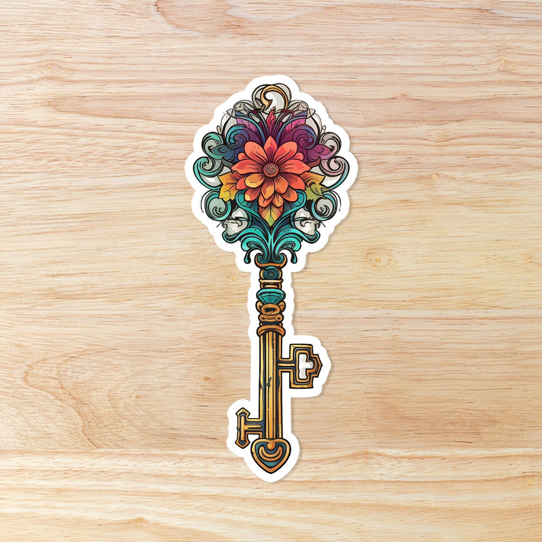 Floral Skeleton Key Sticker: Waterproof Tattoo Style Vinyl - Etsy