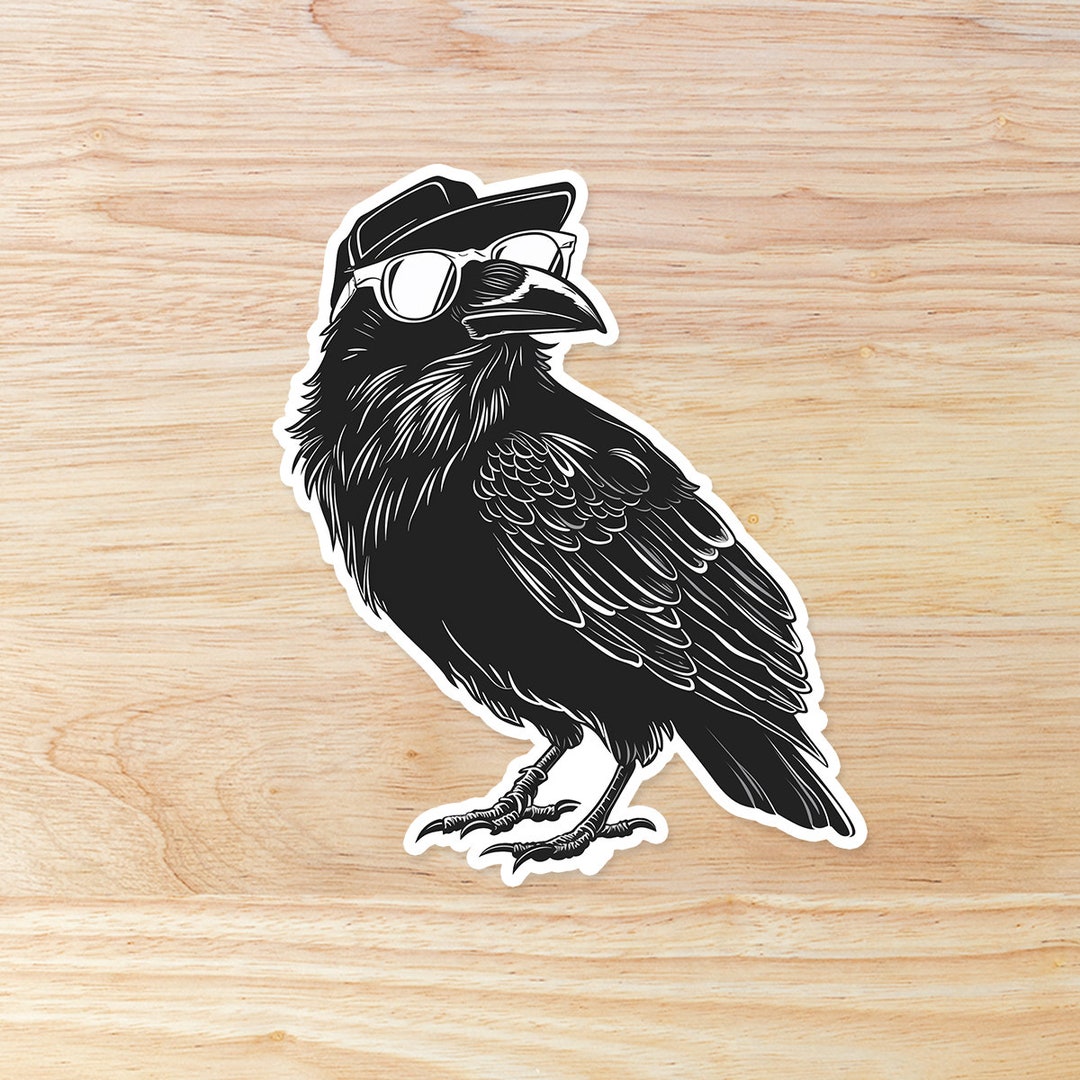 Hip Black and White Crow: Waterproof Vinyl Sticker - Etsy