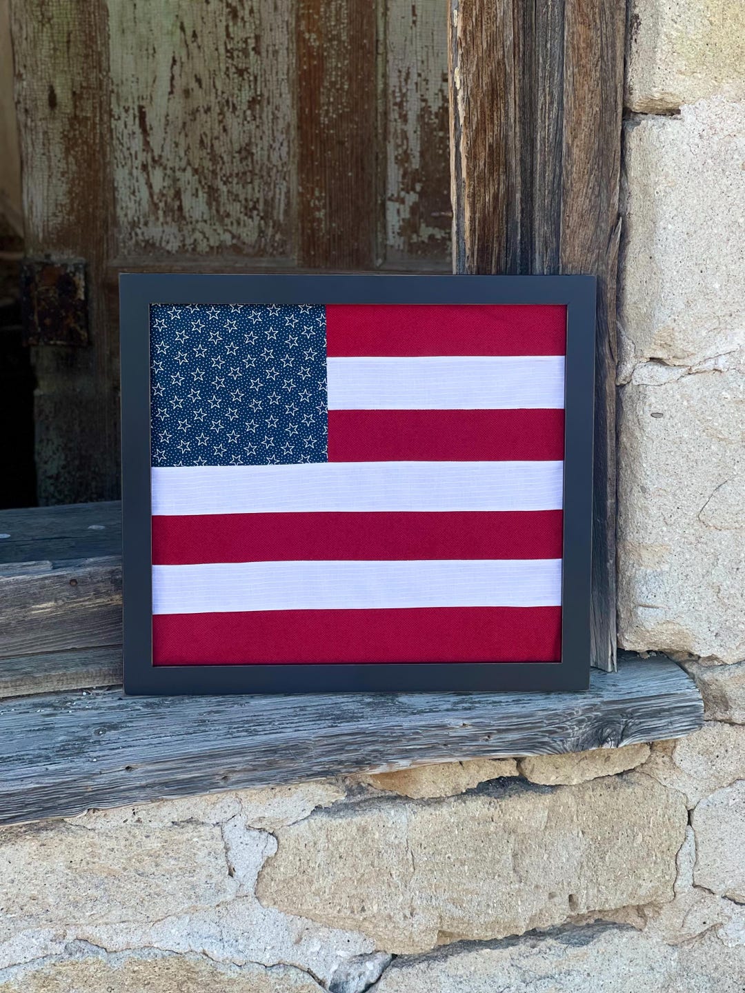 Large Quilted American Flag - Custom Picture Frame, Hand Sewn, American ...