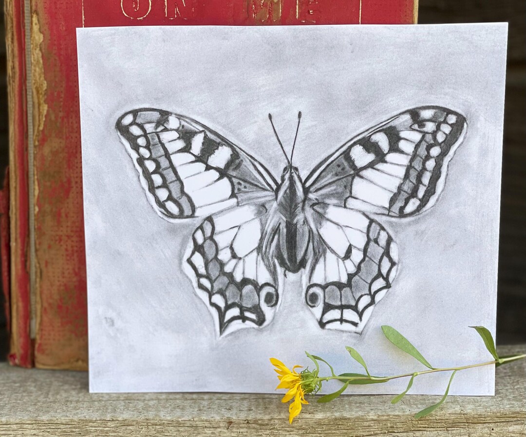 Butterfly Pencil Drawing, Art Deco, Wall Art, Nature, Zodiac, Boho ...