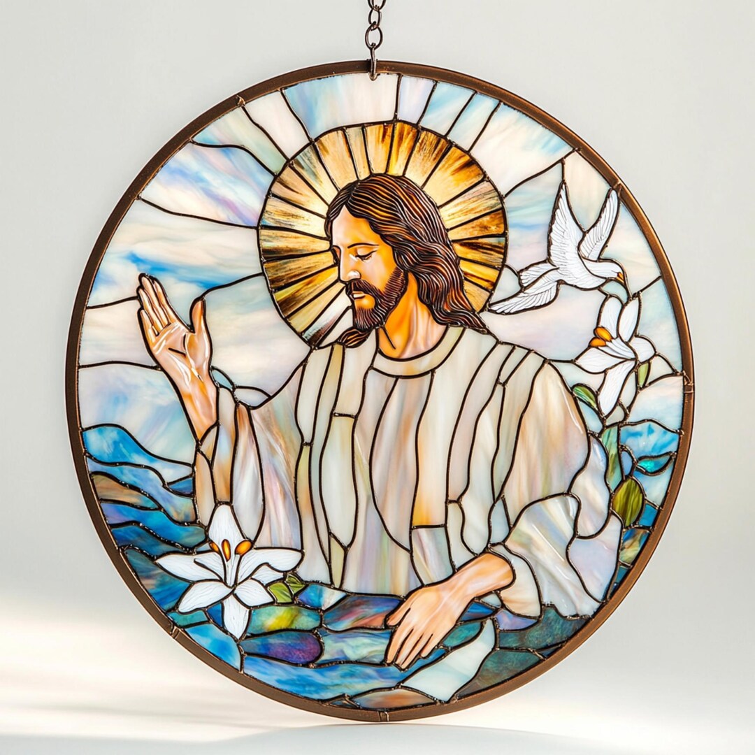 Jesus Christ Stained Glass Window Hanging Suncatcher, Christian ...