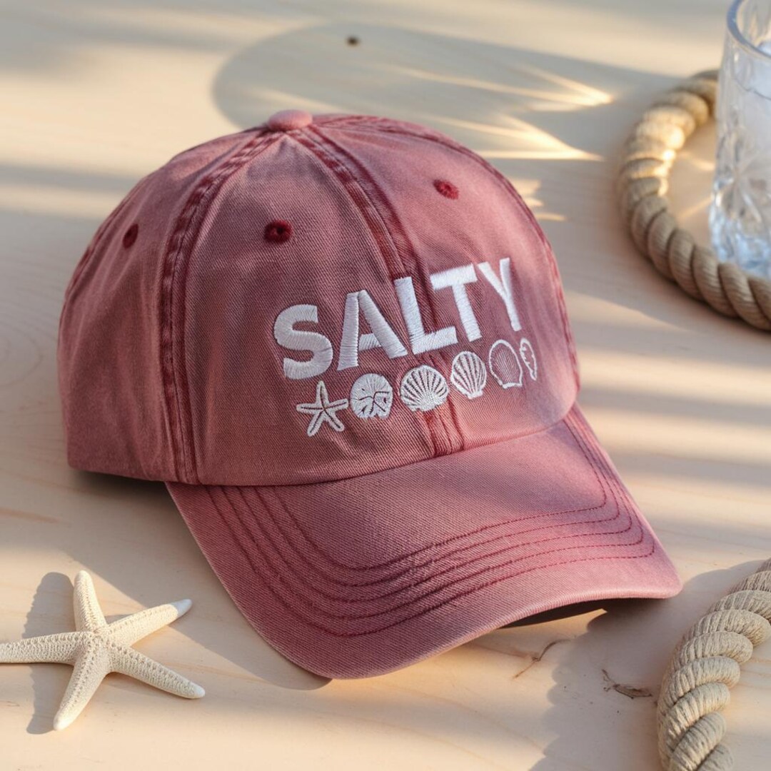 Embroidered Beach Hat, SALTY Coastal Cap, Shell Starfish Design - Etsy
