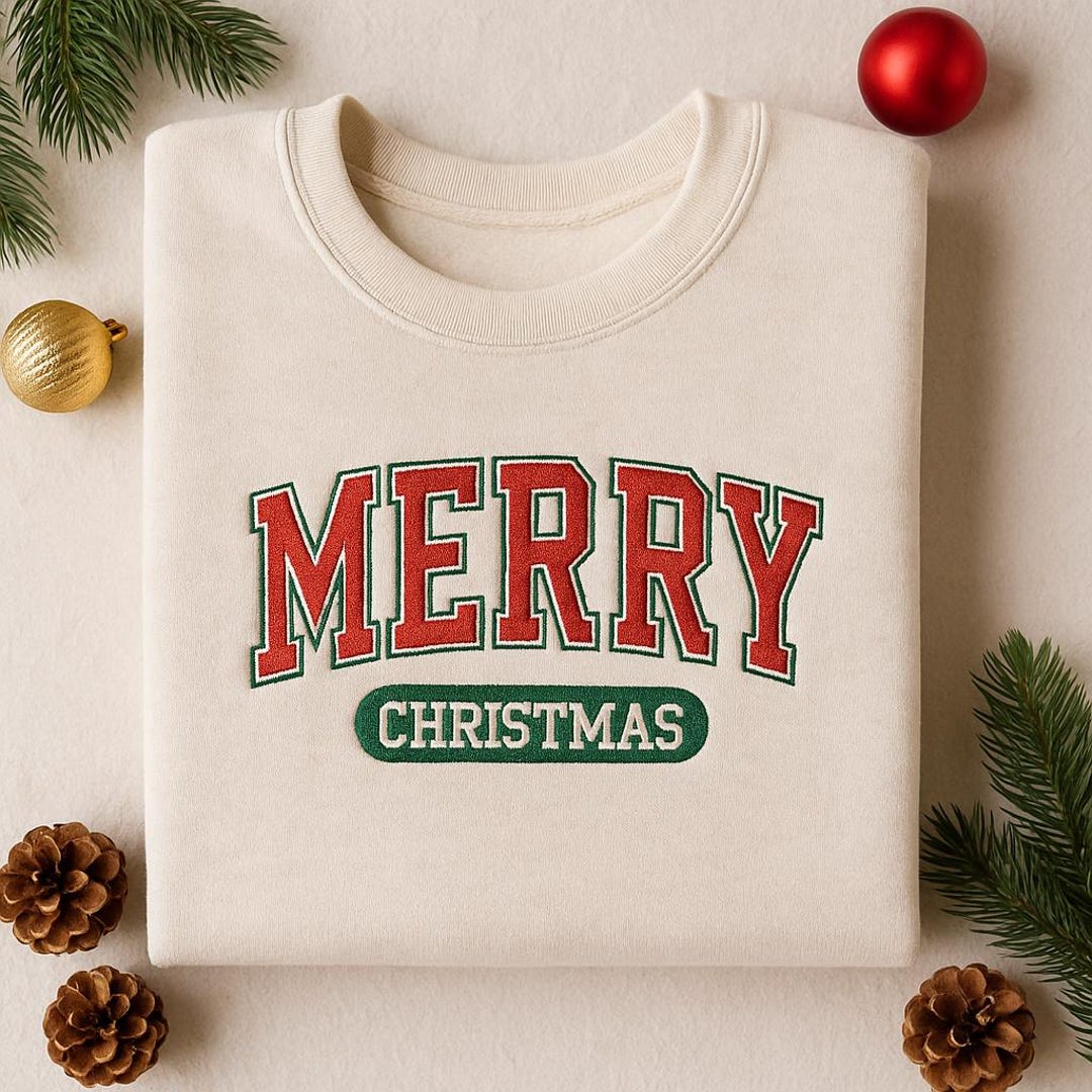 Embroidered Merry Christmas Sweatshirt, Holiday Sweater - Etsy