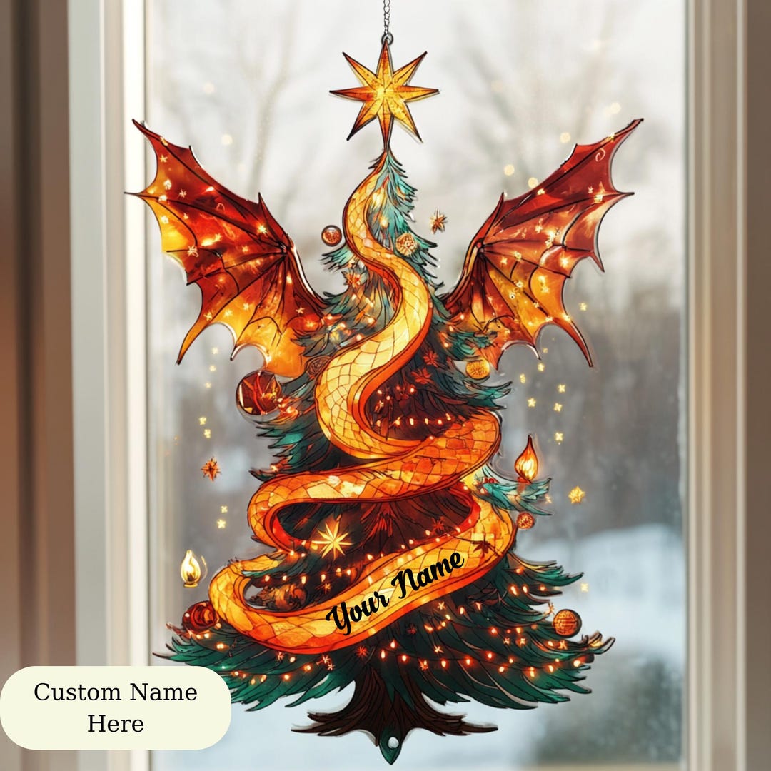 Dragon Christmas Tree Suncatcher Home Decor, Dragon Acrylic Suncatcher ...