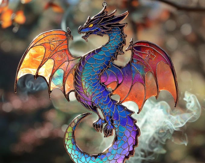 Dragon Stained Glass Window Cling Decal Sticker Window Film Dragoncore ...