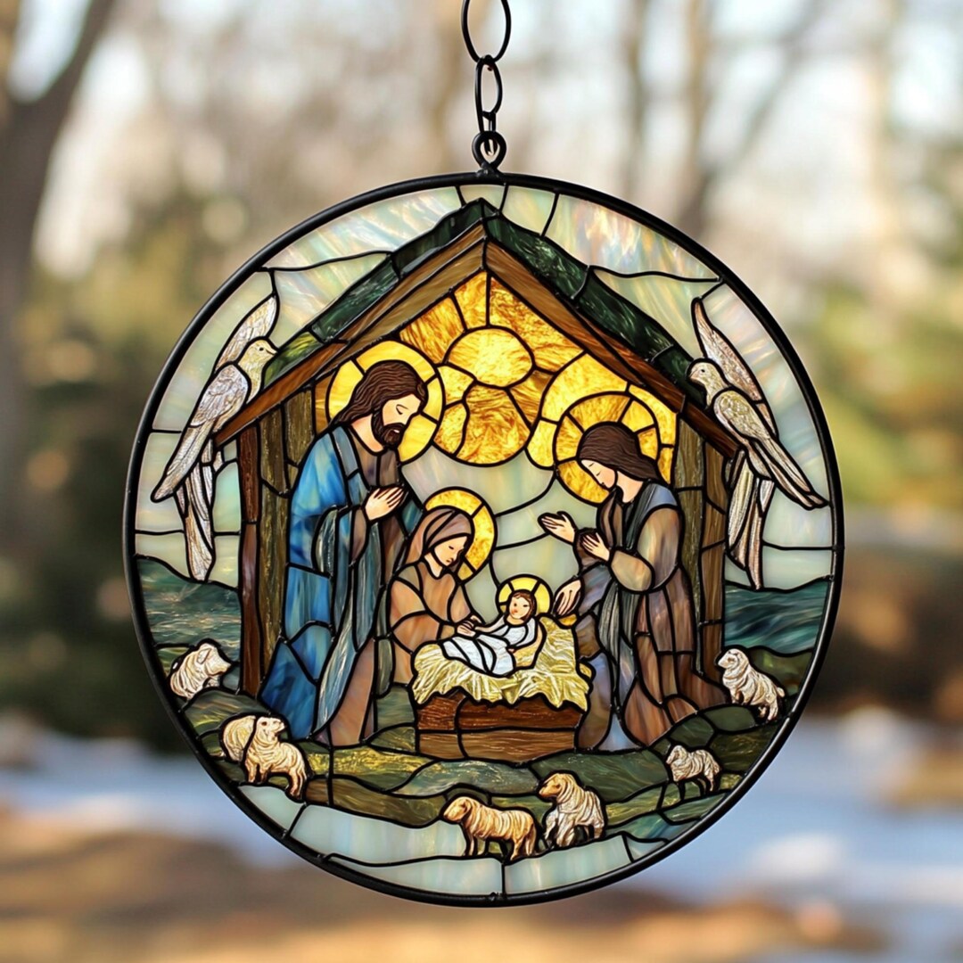 Nativity Scene Personalized Window Hanging Suncatcher Ornament 2024 ...