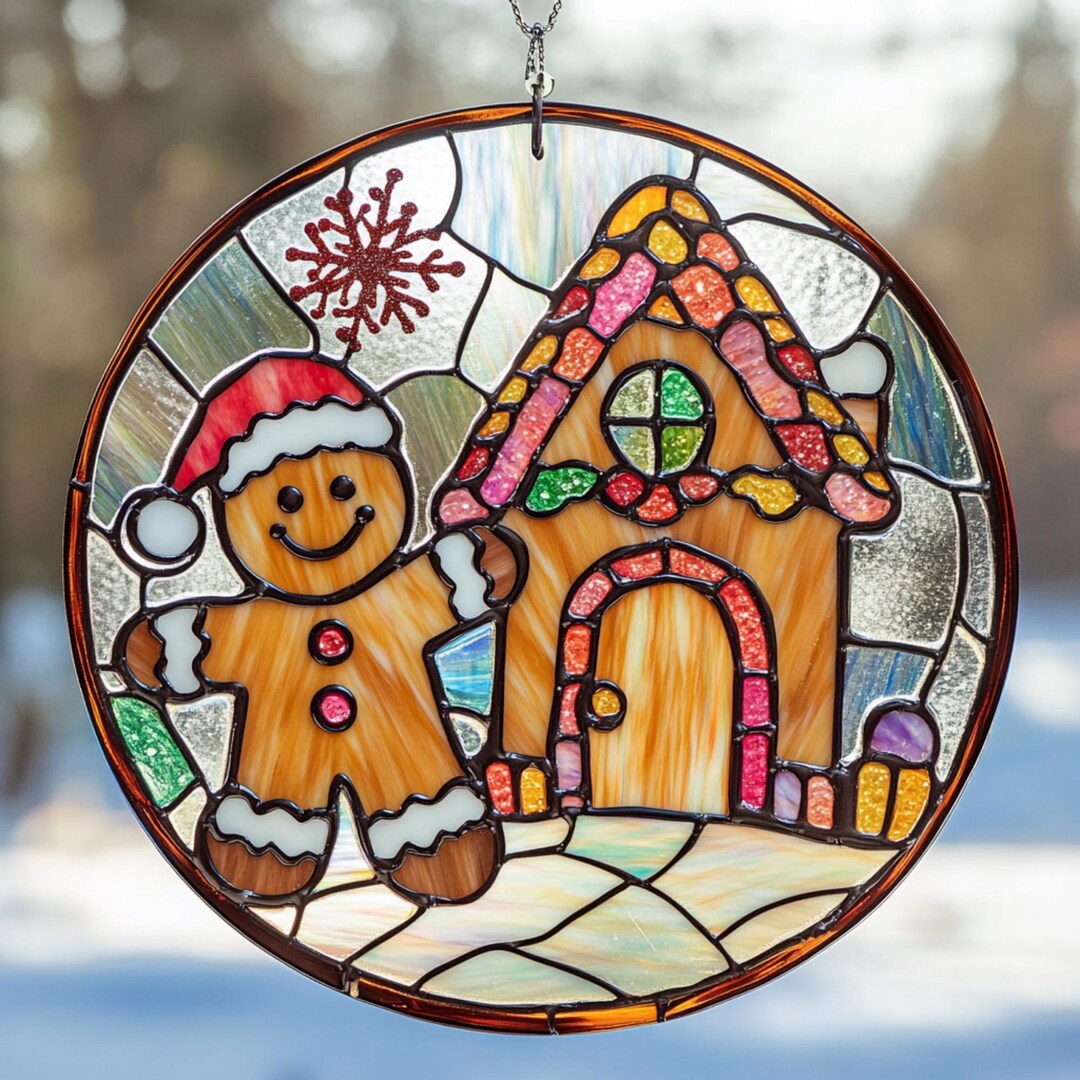 SALE 30% Gingerbread Stained Glass Window Hanging Ornament Personalized ...