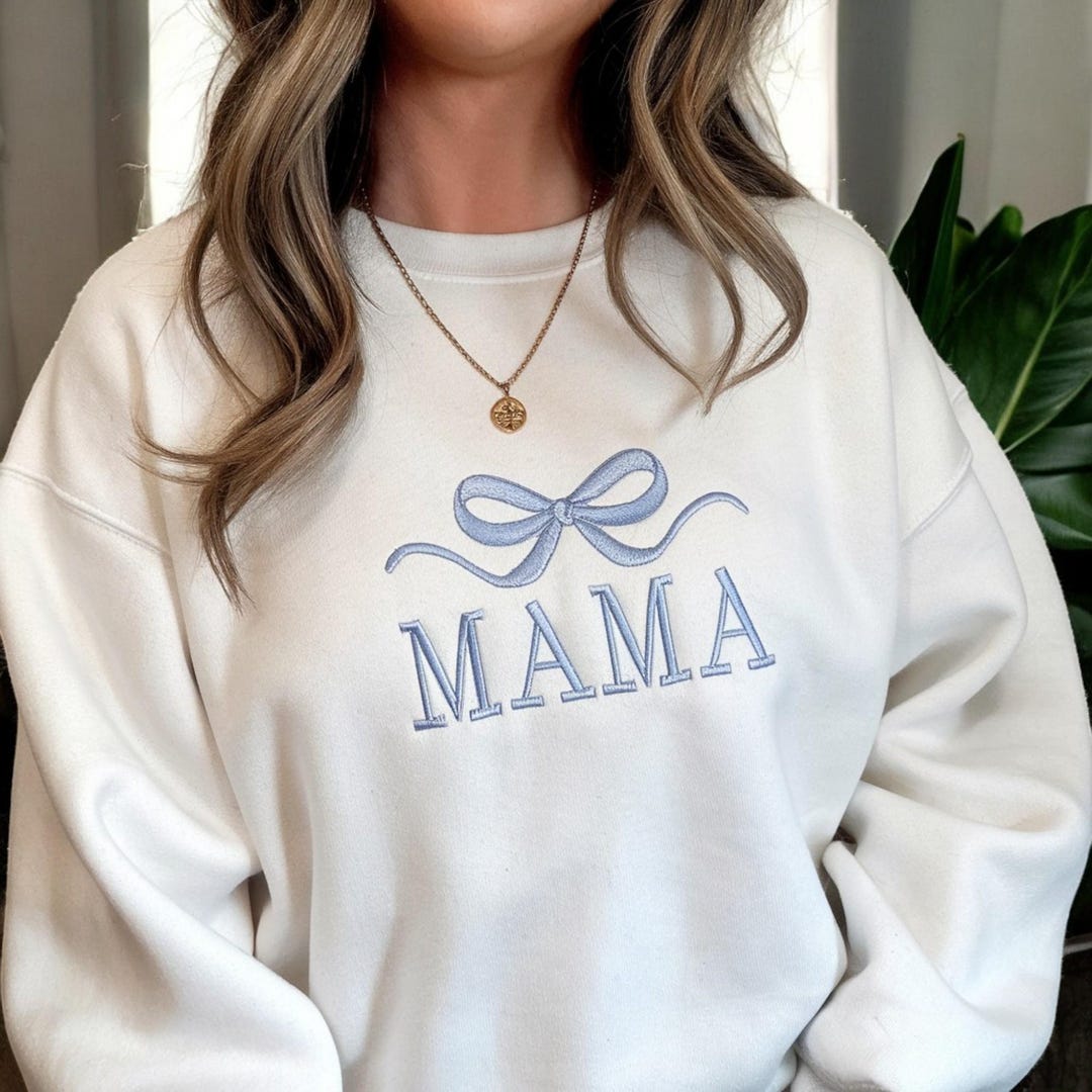 Cute and Trendy Mama Bow Embroidered Gemma Crewneck Sweatshirt ...