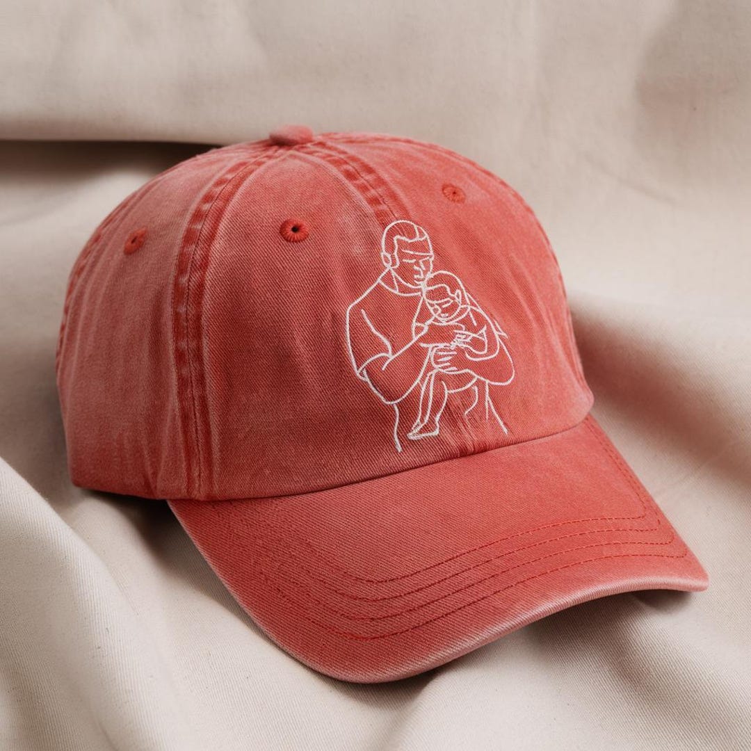 Embroidered Line Portrait Hat, Grandpa Cap With Kids, Custom Sketch ...