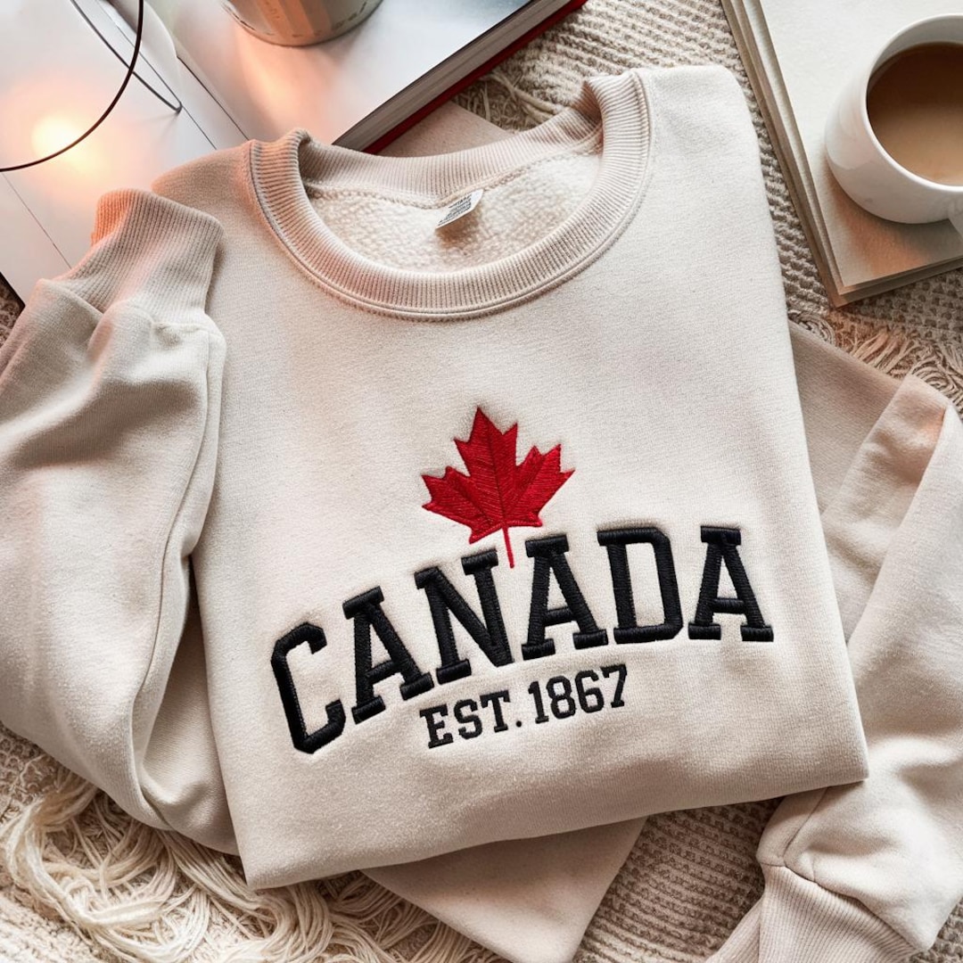 Embroidered Canada Crewneck Sweatshirt, Maple Leaf Gift - Etsy