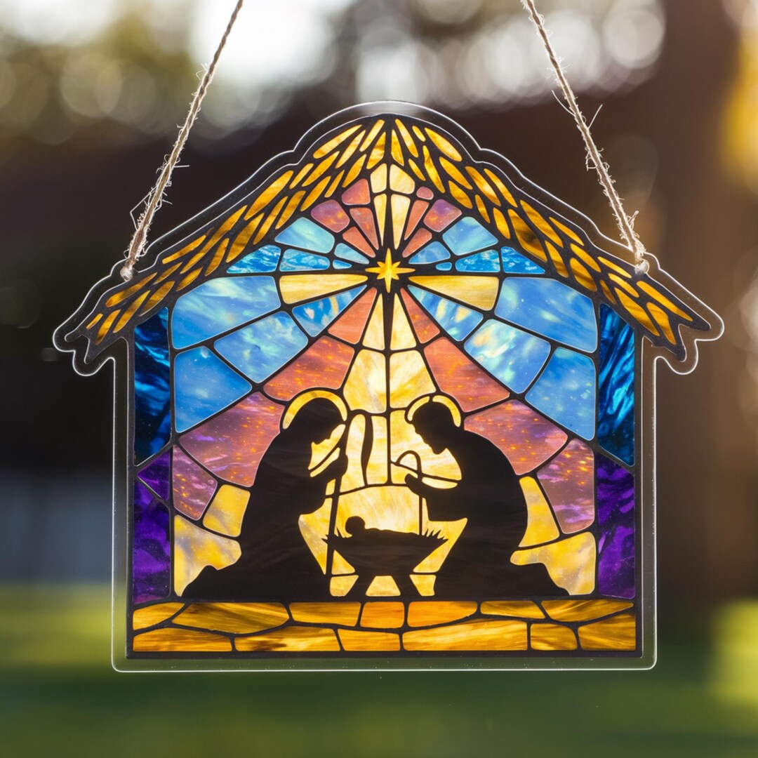 Nativity Scene Acrylic Suncatcher Ornaments, Religious Christmas ...