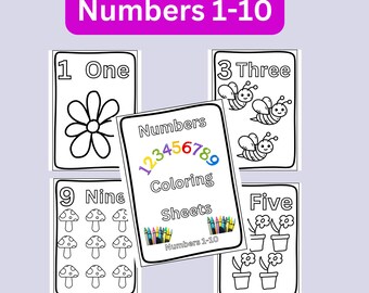 Buy 1 - 10 Numbers Printable Coloring Page Worksheets for Preschool ...