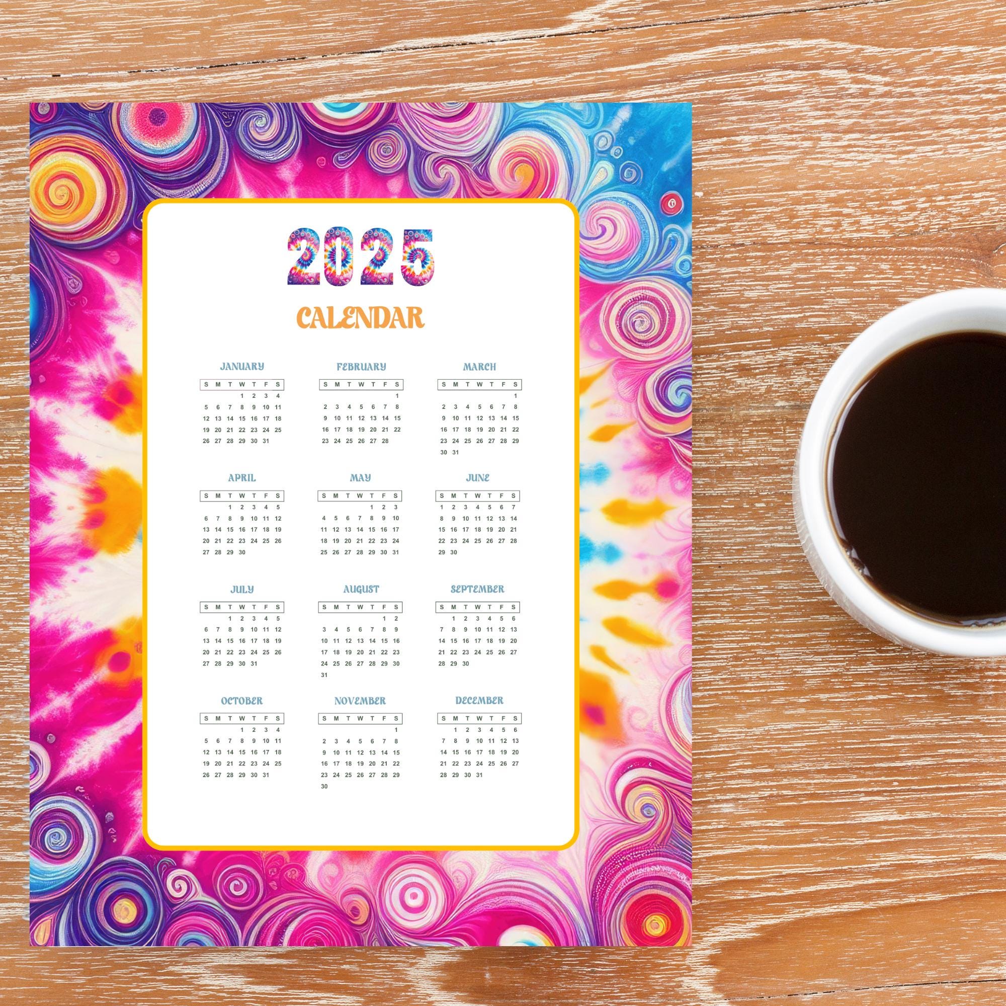 2025 Printable Calendar, Calendar at Glance, Wall Calendar, Desktop ...