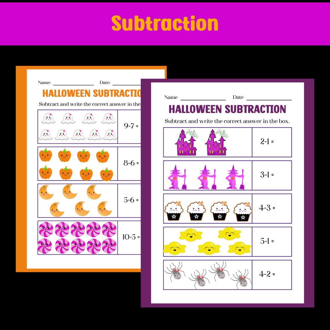 Halloween Math Practice Worksheets, Fun and Educational,12 Printable ...