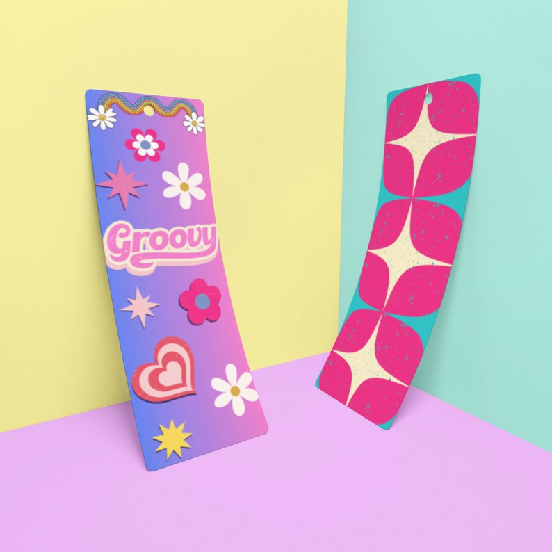 Groovy Retro Printable Bookmark Set,8 Cute Colorful Instant Download ...