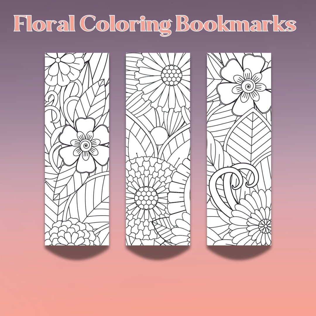 Floral Coloring Bookmarks: Relaxing Flower Designs (PDF Download) - Etsy