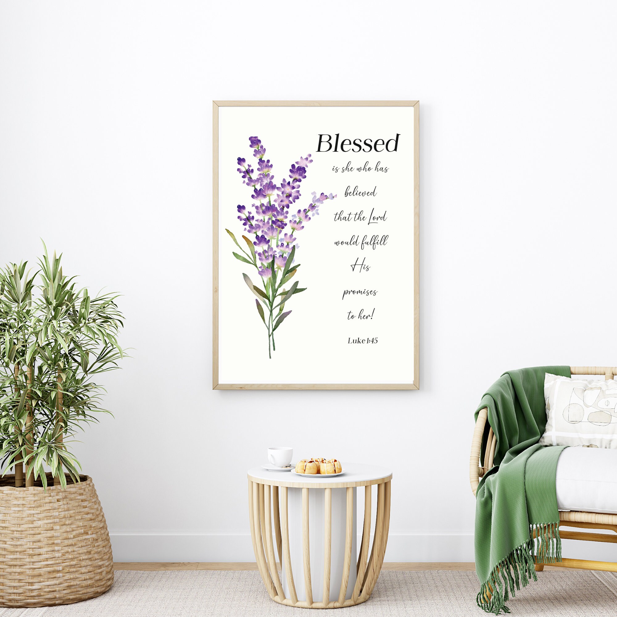 Luke 1:45 Lavender Watercolor Flower Print, Bible Verse Printable ...