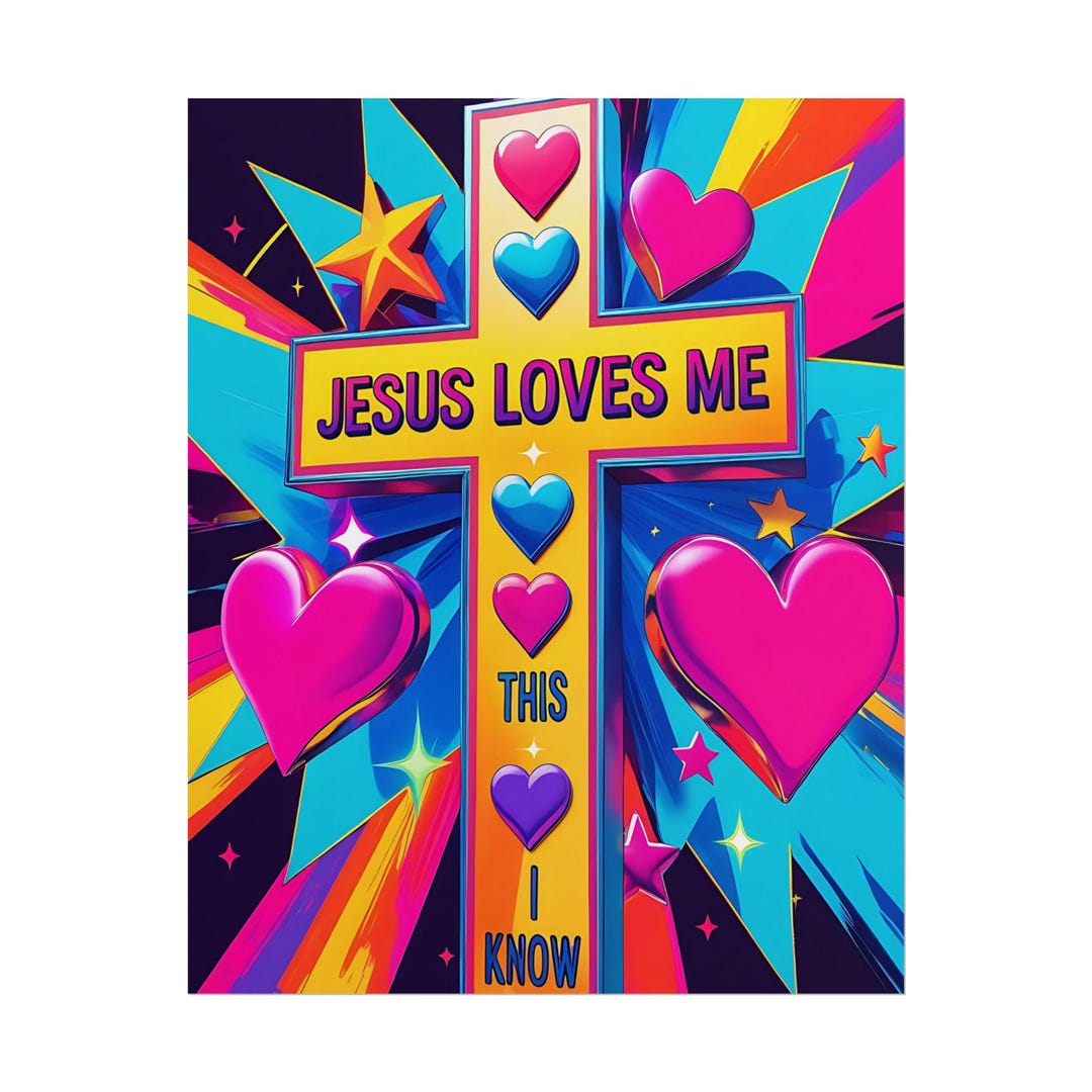 Christian Cross Poster: Retro Jesus Loves Me Wall Art - Etsy