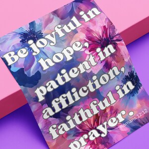 Christian Rolled Posters - Bible Verse Romans 12:12 With Pink Purple ...