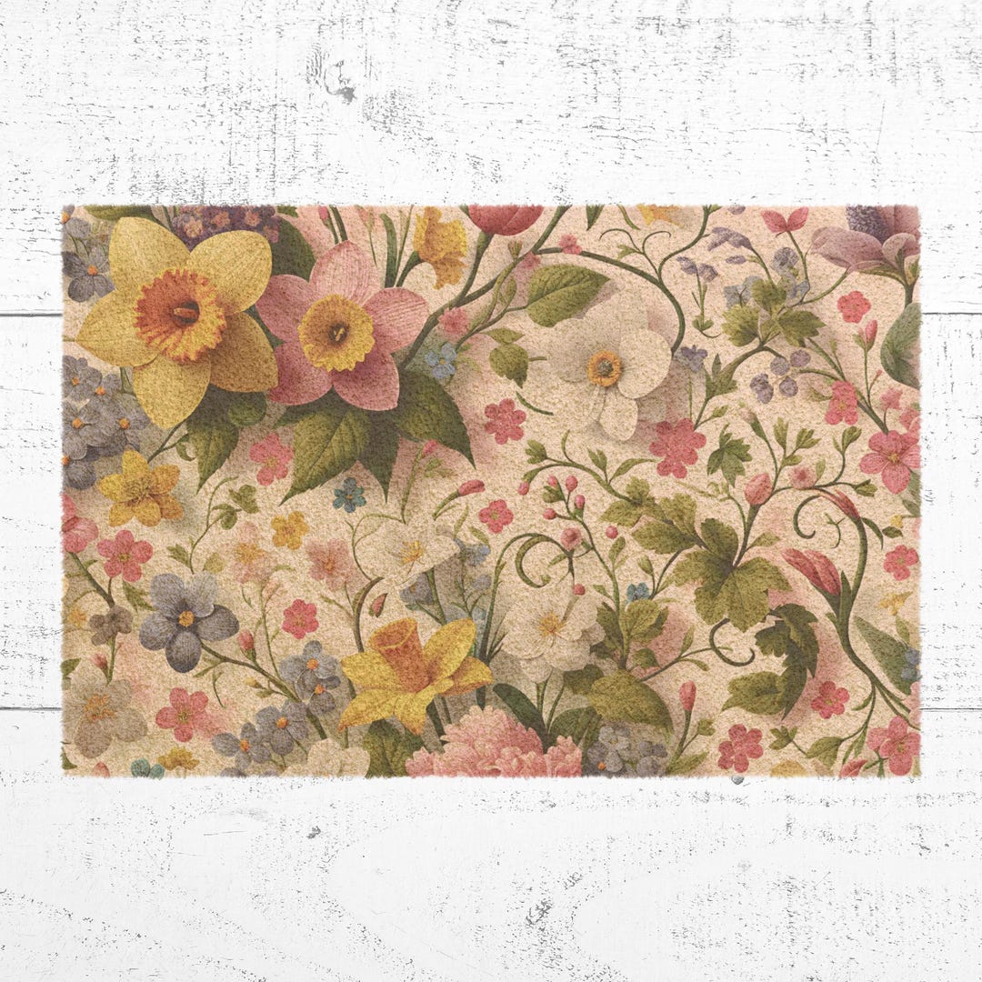 Spring Floral Outdoor Rug Vintage Floral Doormat - Welcome Mat, Rustic ...